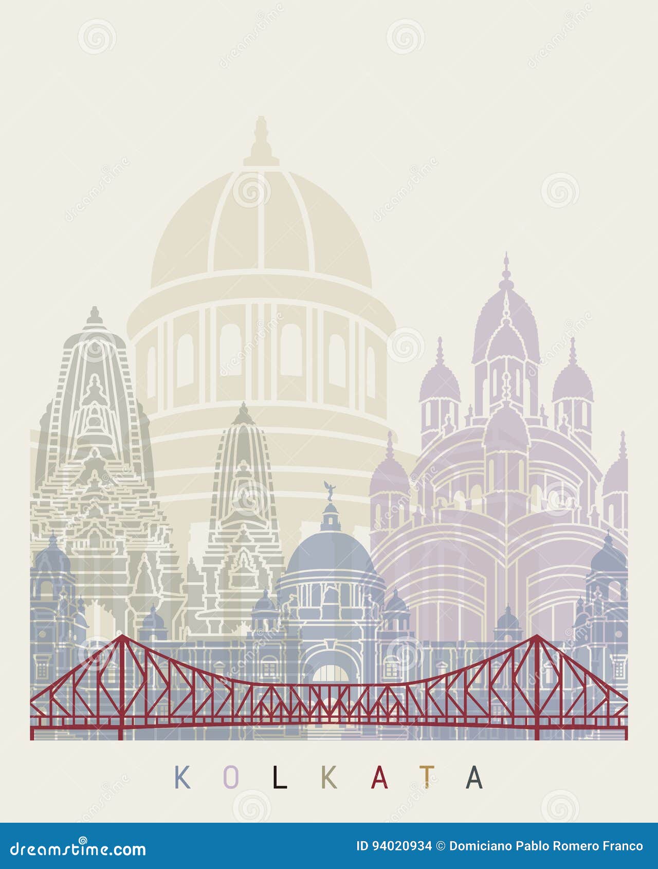Kolkata skyline poster stock vector. Illustration of landmark - 94020934
