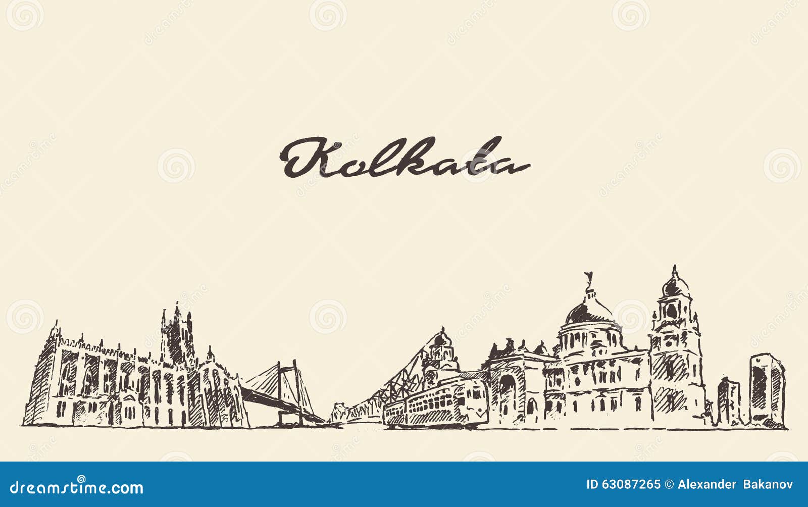 Kolkata Skyline Vector Vintage Illustration Drawn Stock Vector ...