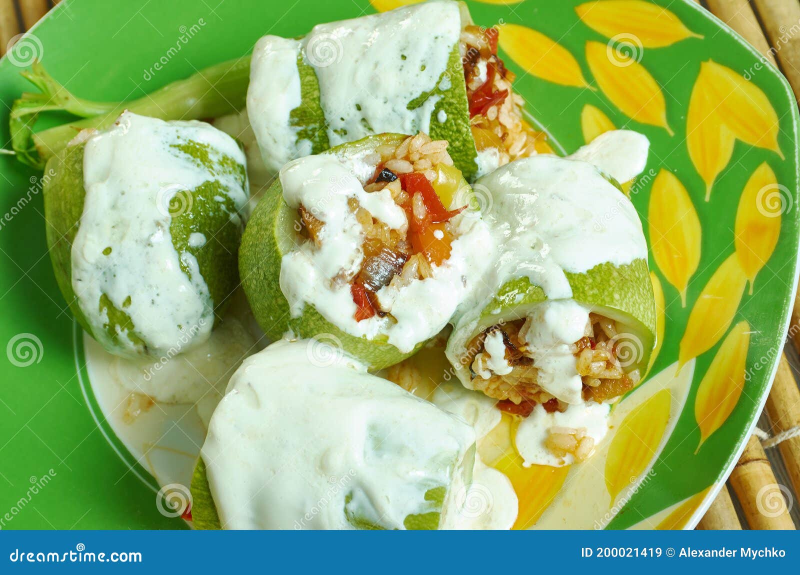 Kolokithakia Gemista with Avgolemono Sauce Stock Image - Image of sauce ...