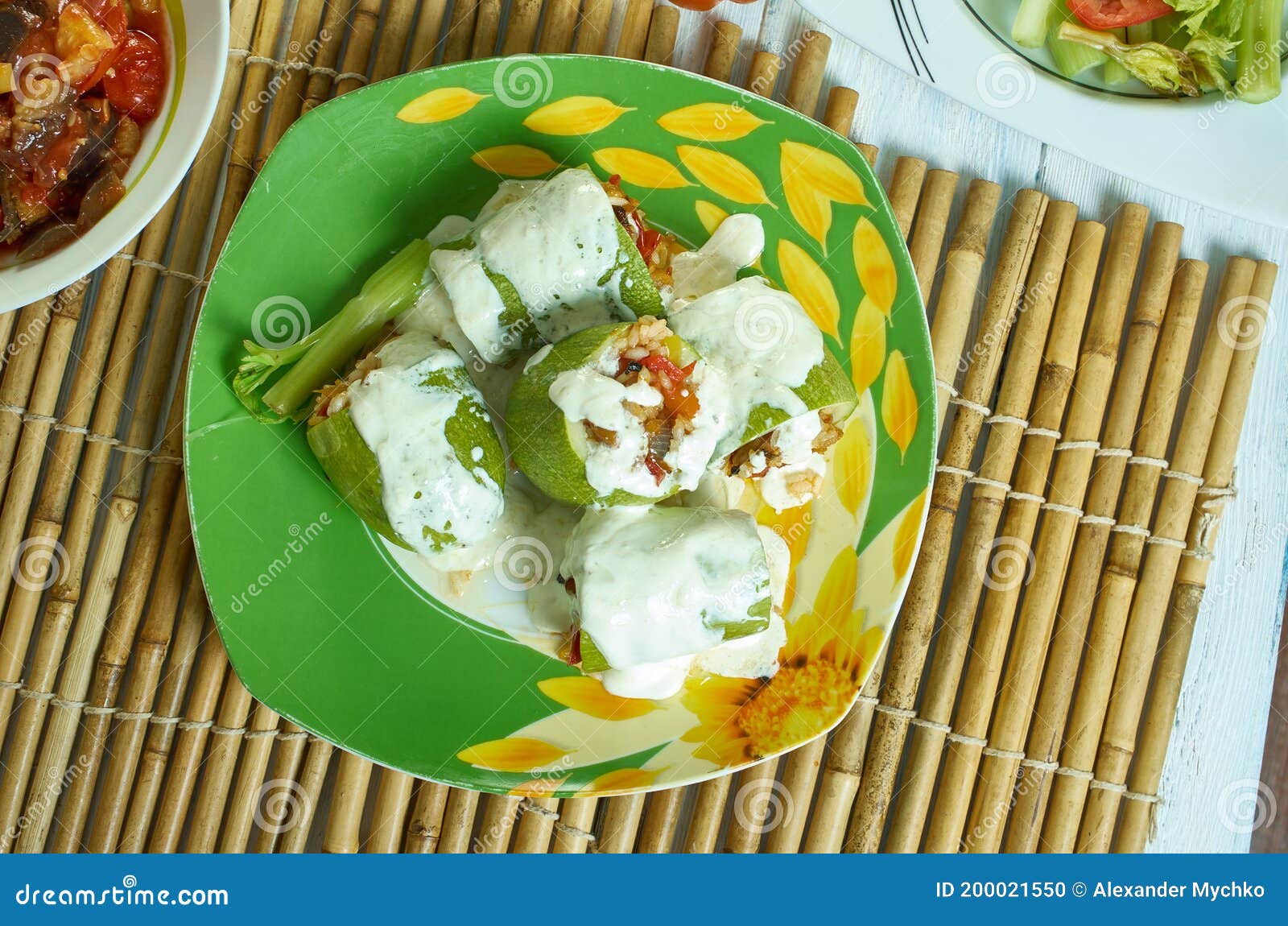 Kolokithakia Gemista with Avgolemono Sauce Stock Photo - Image of style ...