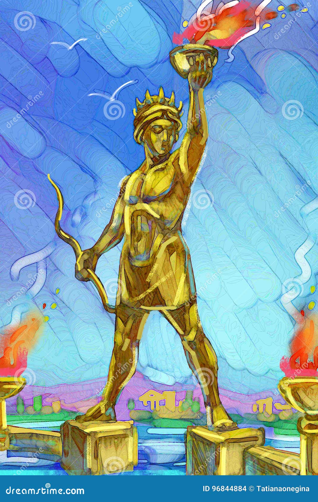 Koloss von Rhodos stock abbildung. Illustration von gold - 96844884