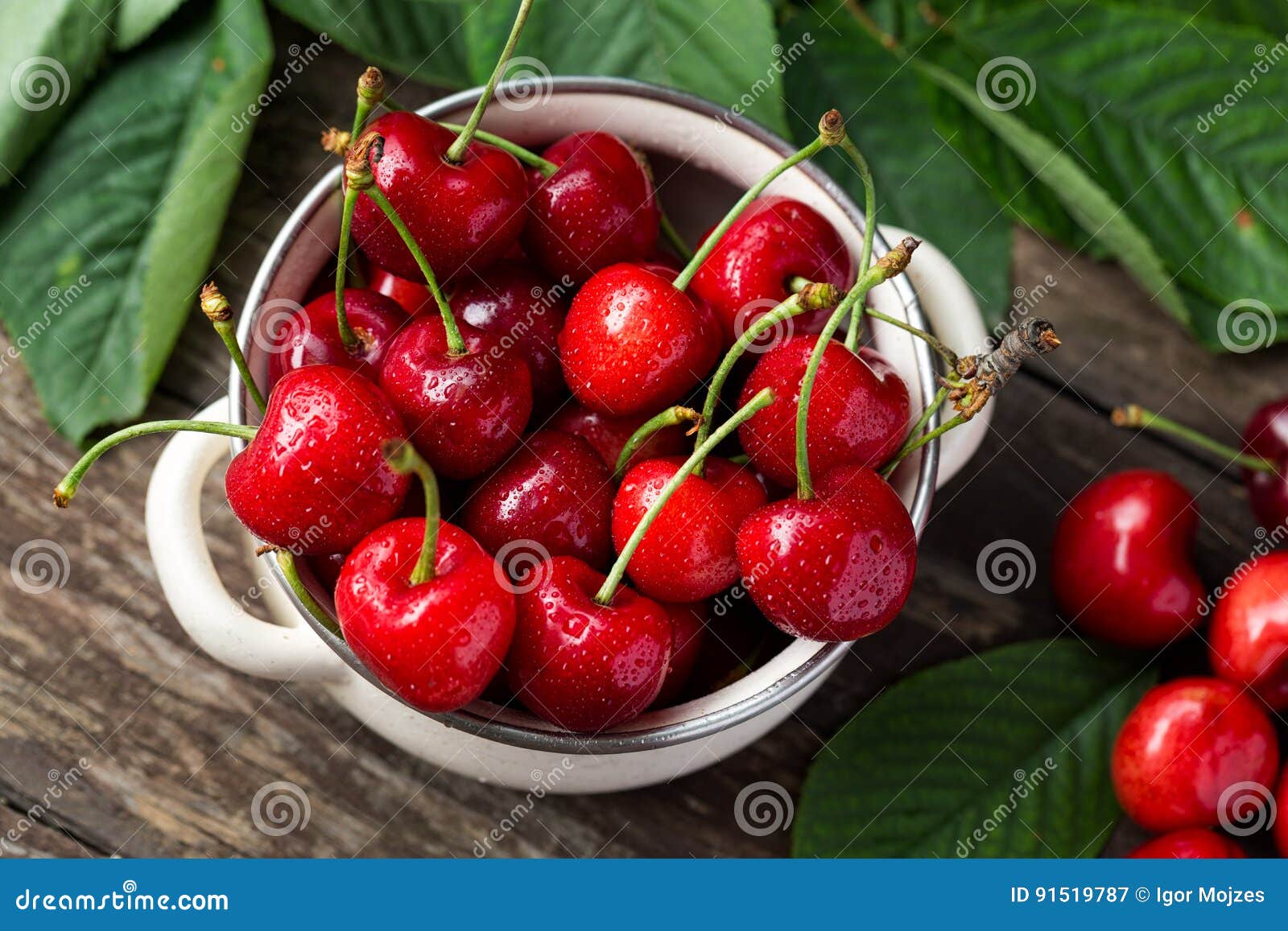 Kom Met Rode Kersen, Vers Geplukte Kersen Stock Afbeelding - Image of ...