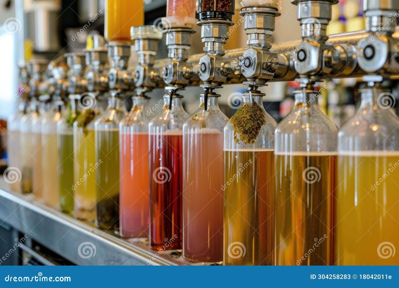Kombucha Bar Scene, Multiple Taps with Various Flavors, Vibrant and ...