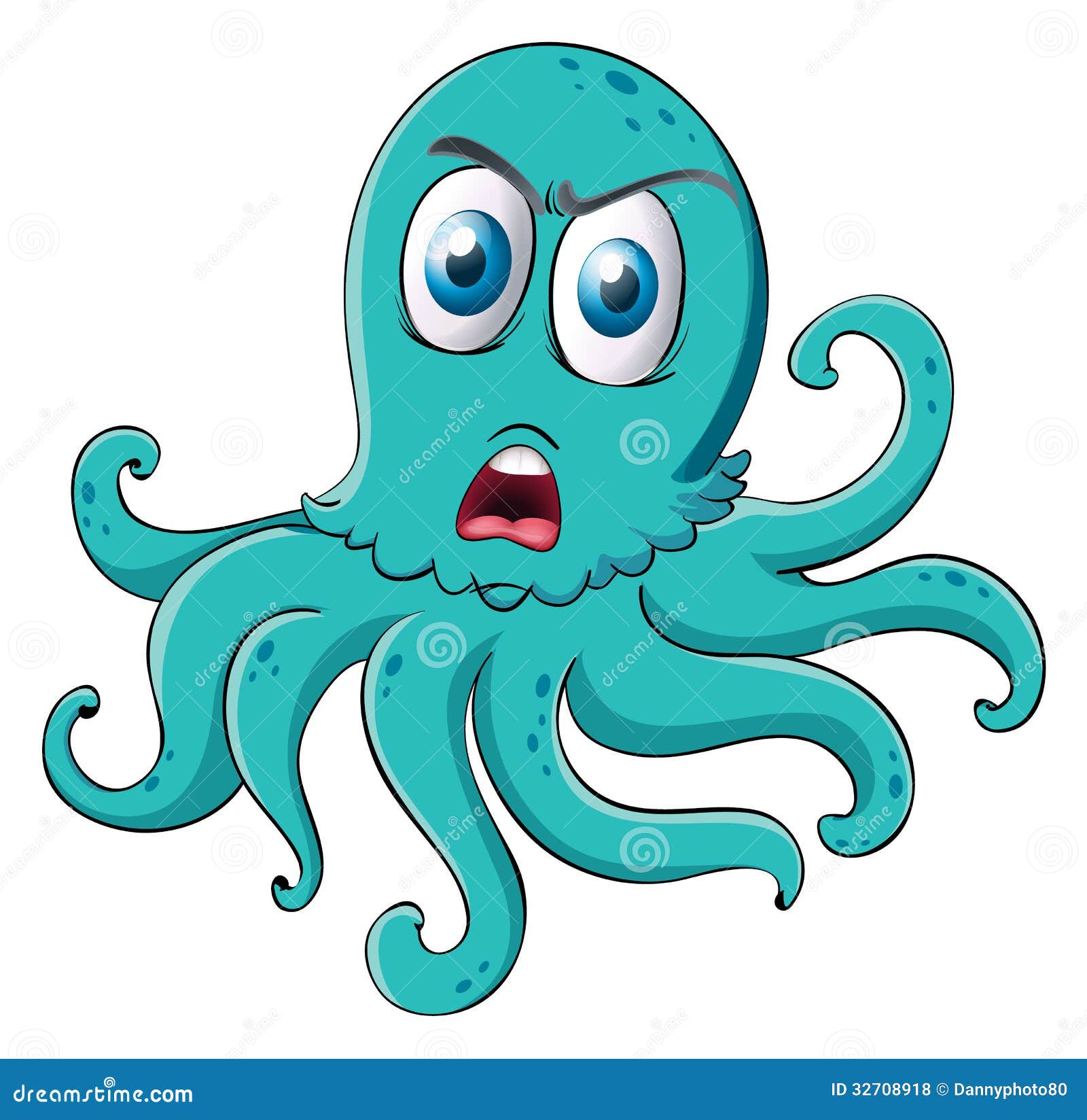 Komische Krake auf Weiß vektor abbildung. Illustration von ausdruck ...