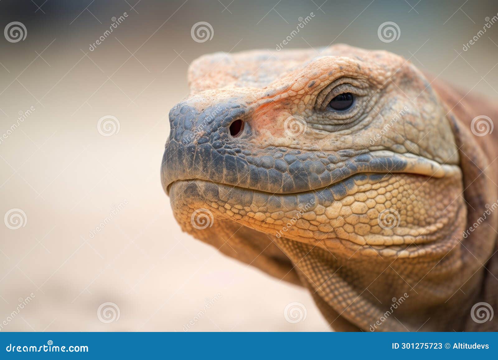 Komodo Dragons Head Close-up with Sand Backdrop Stock Illustration ...