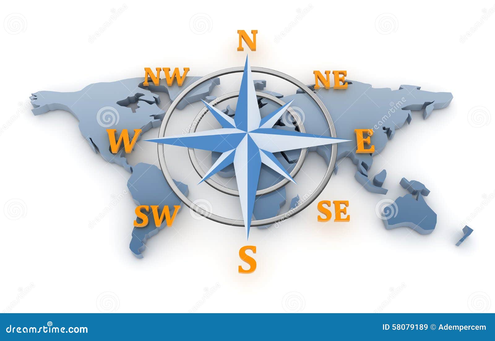 Kompas op Wereldkaart stock illustratie. Illustration of reis - 58079189
