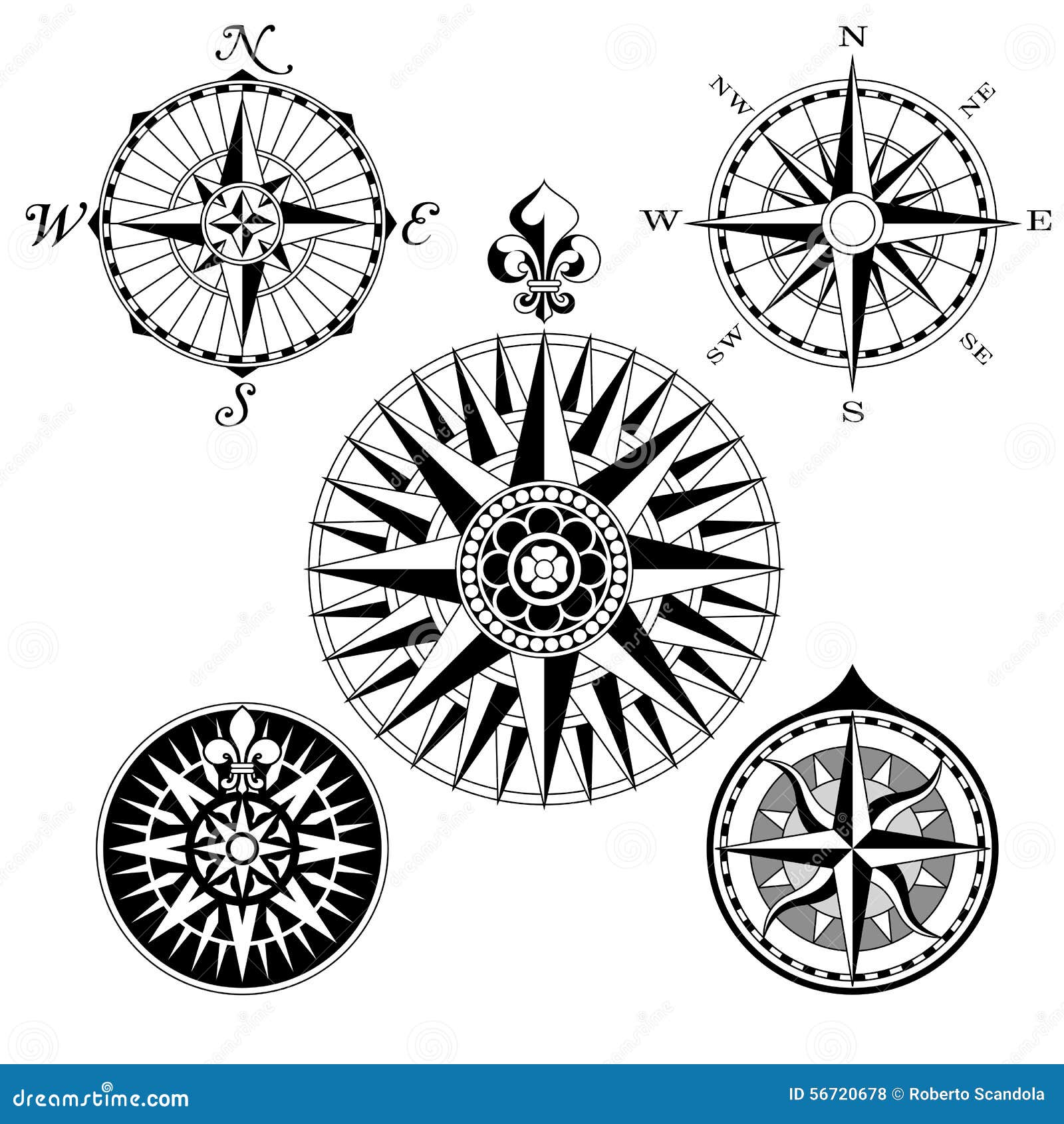 Kompass Rose Set vektor abbildung. Illustration von karte - 56720678