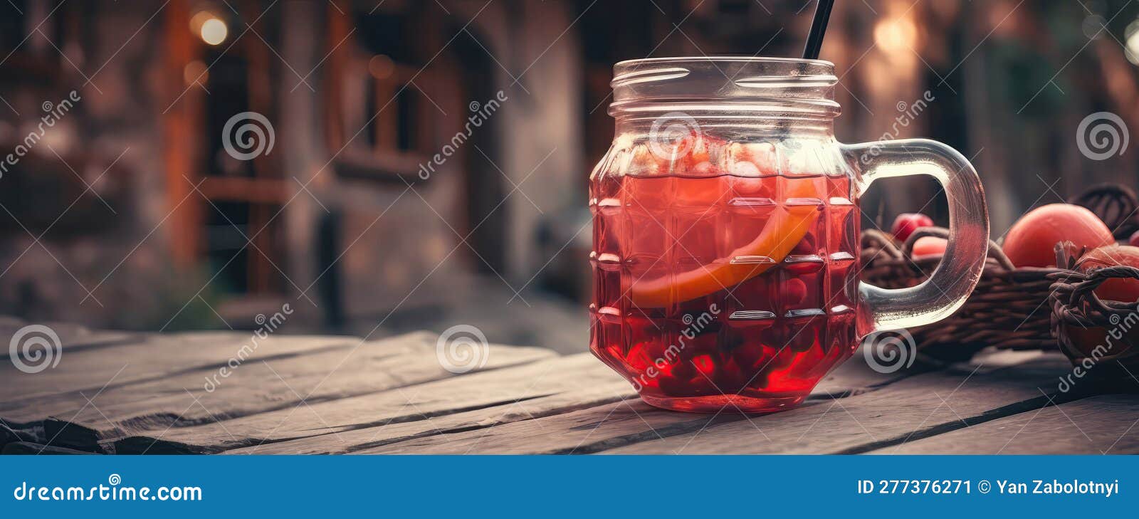 Kompot Fruit Drink On Stone Rustic Pub Ukrainian Dishes Wide Panoramic ...