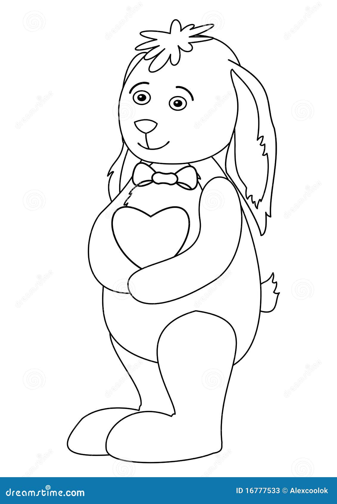 Konijn met hart, contouren vector illustratie. Illustration of zwart ...