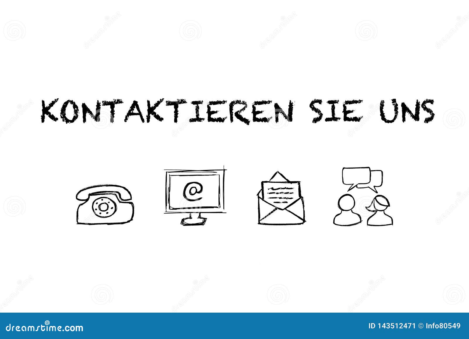 `Kontaktieren Sie Uns` Text and Icons with White Background ... `Kontaktieren Sie Uns` Text and Icons with White Background ...