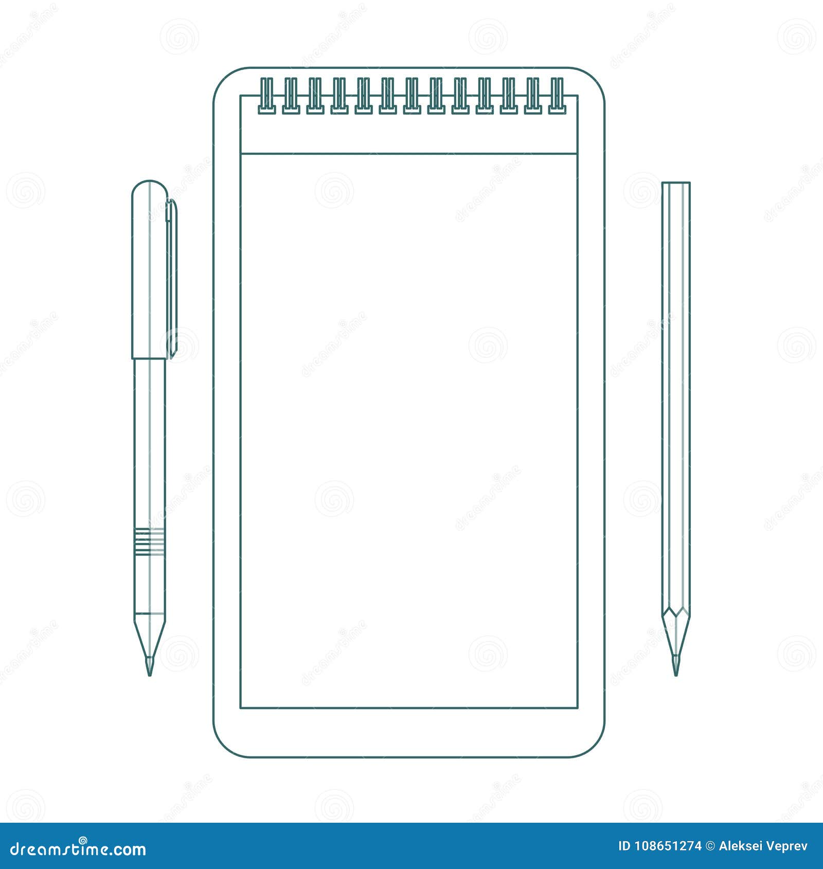 Konturn-Notizblock Mit Stift Und Bleistift Vektor Abbildung ...