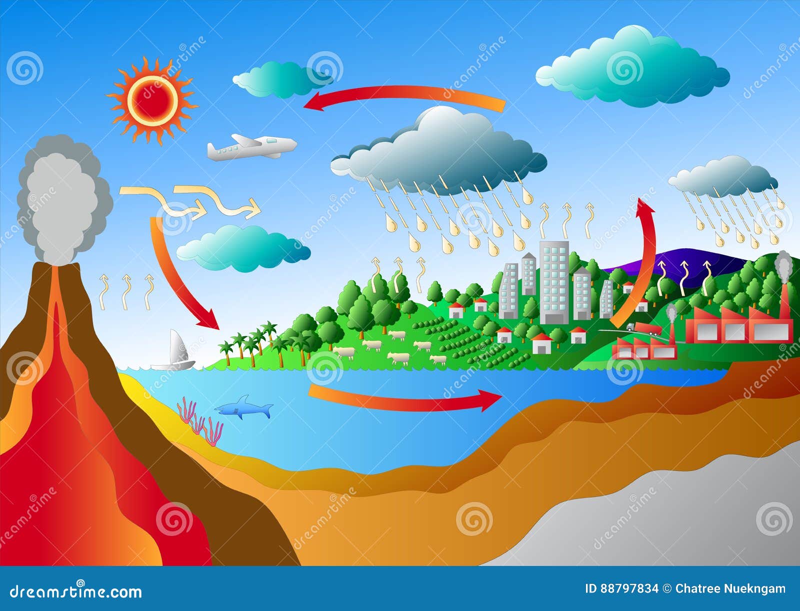 Koolstofkringloop En Zwavelcyclus Vector Illustratie - Illustration of ...