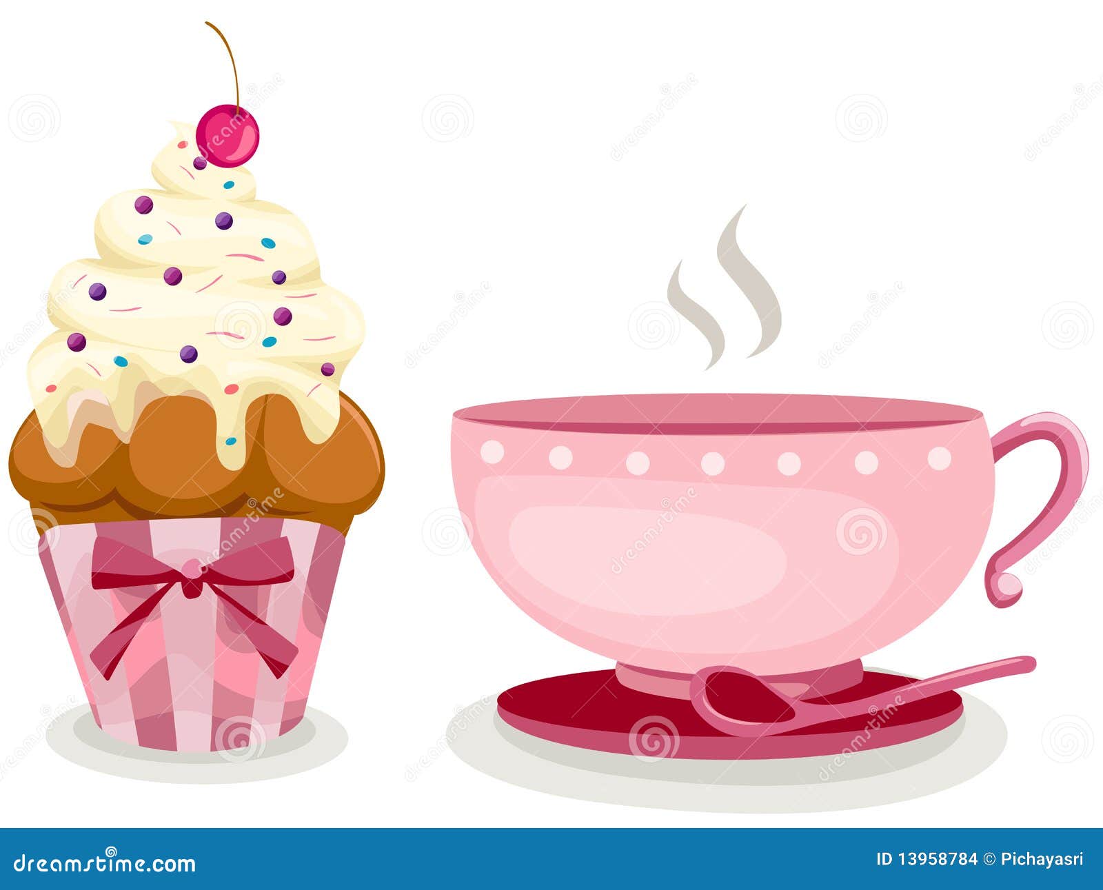 Kop Van Koffie En Leuke Kopcake Vector Illustratie - Illustration of ...