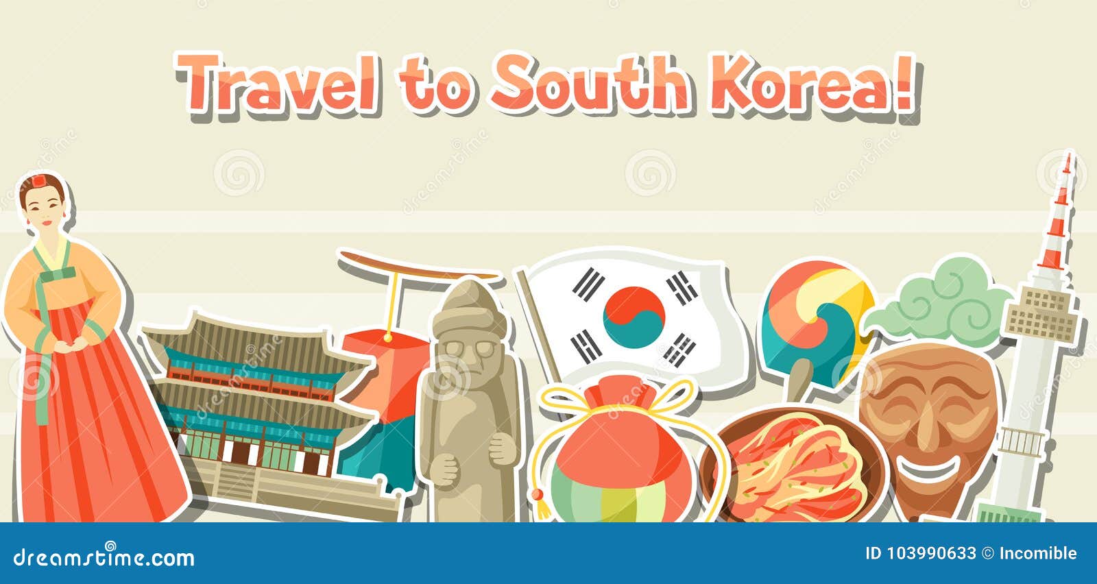 Korea Banner Design. Korean Traditional Sticker Symbols And Objects ...
