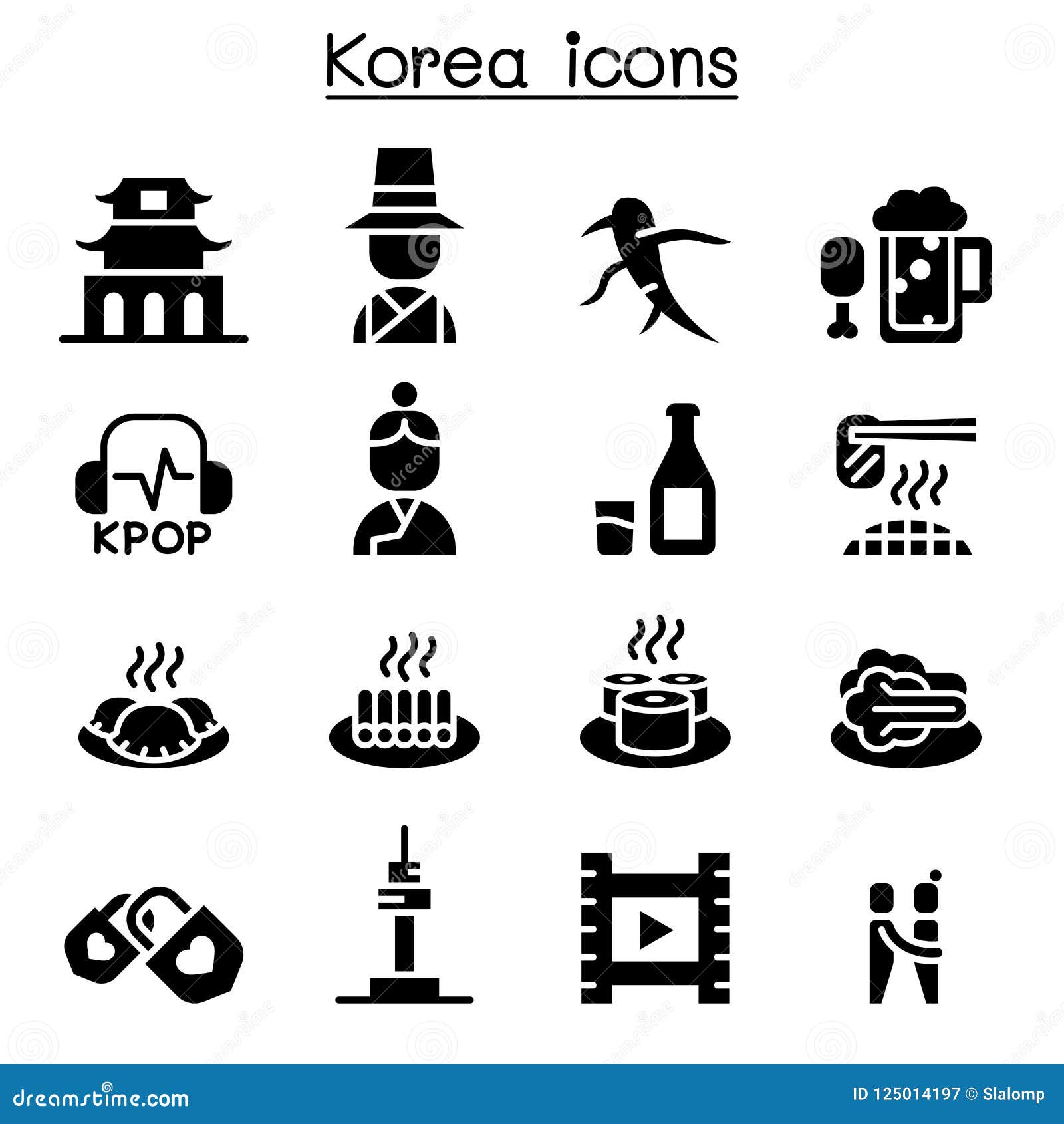 Korea Icon Set. Korean Traditional Symbols And Objects Cartoon Vector ...
