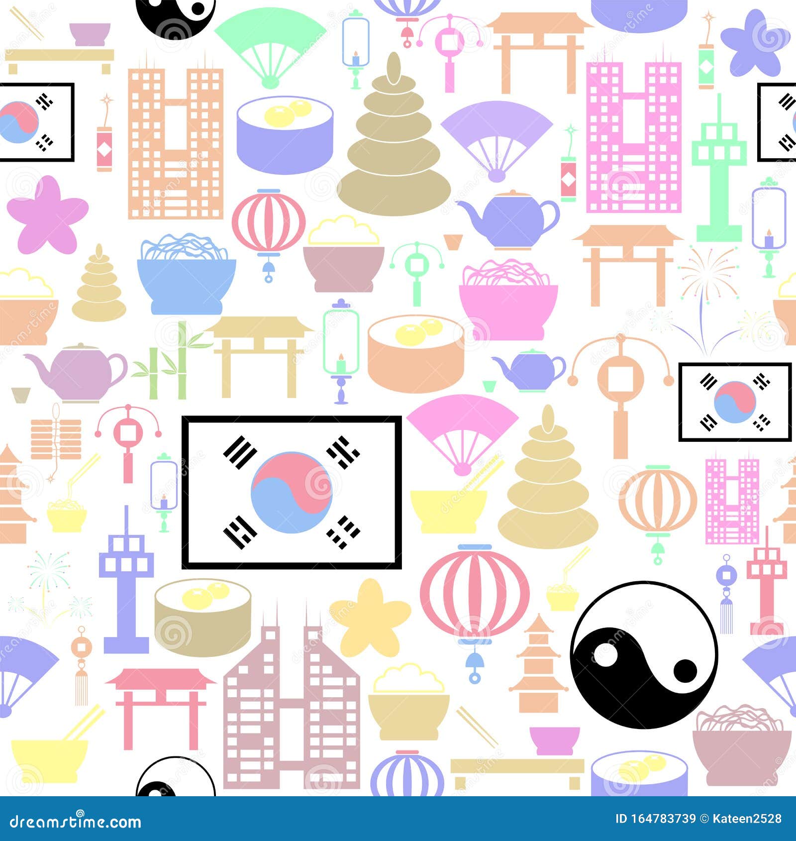 Korea Seamless Pattern. Korean Traditional Symbols And Objects Vector ...