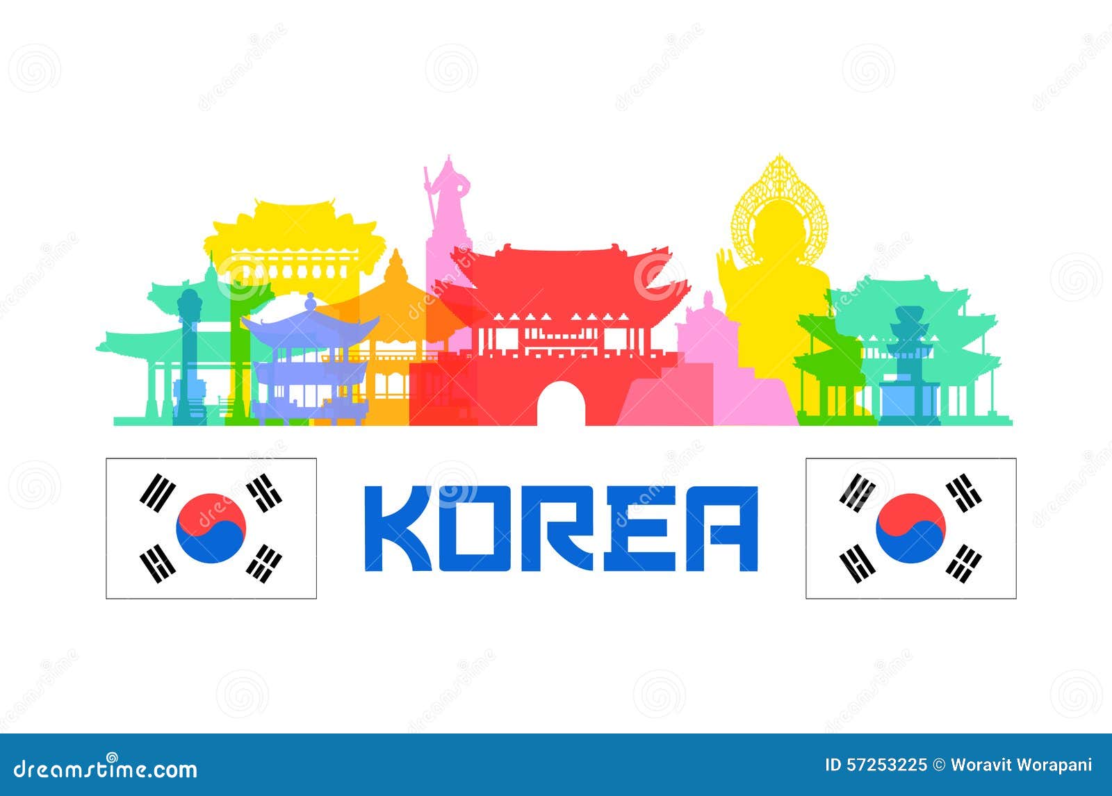 Korea Travel Landmarks stock vector. Illustration of gyeongbokgung ...