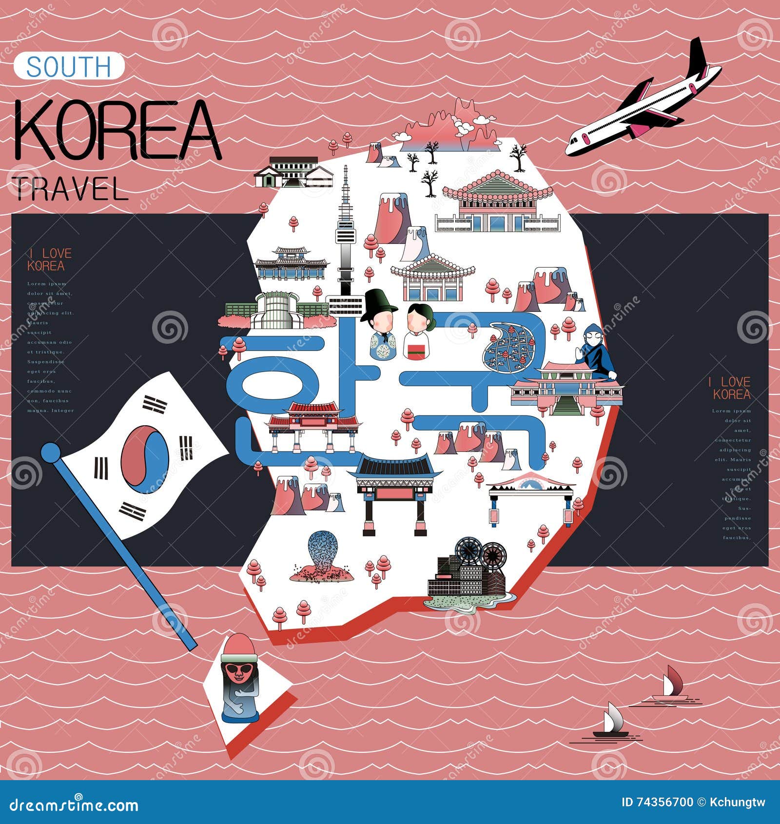 Korea travel map stock illustration. Illustration of architecture ...