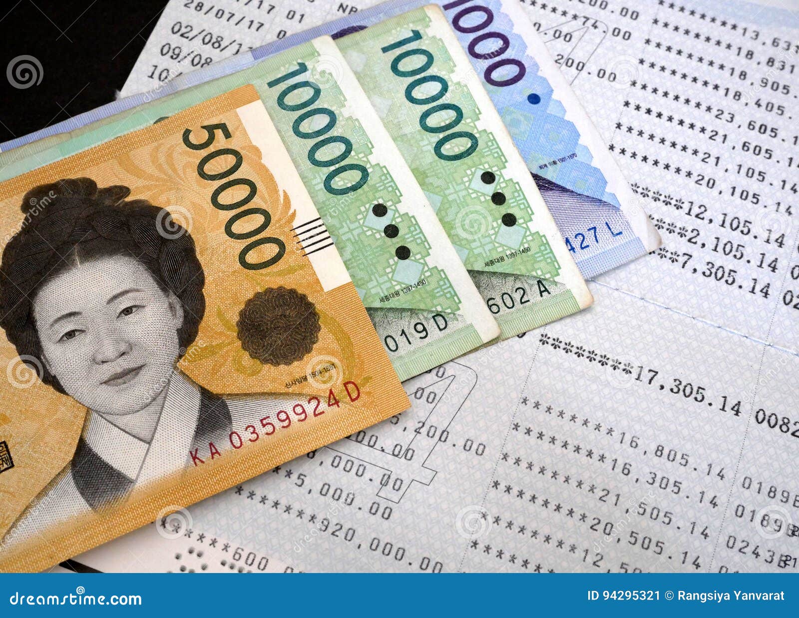 Korean Banknote on Bank Statement Stock Image - Image of finance ...