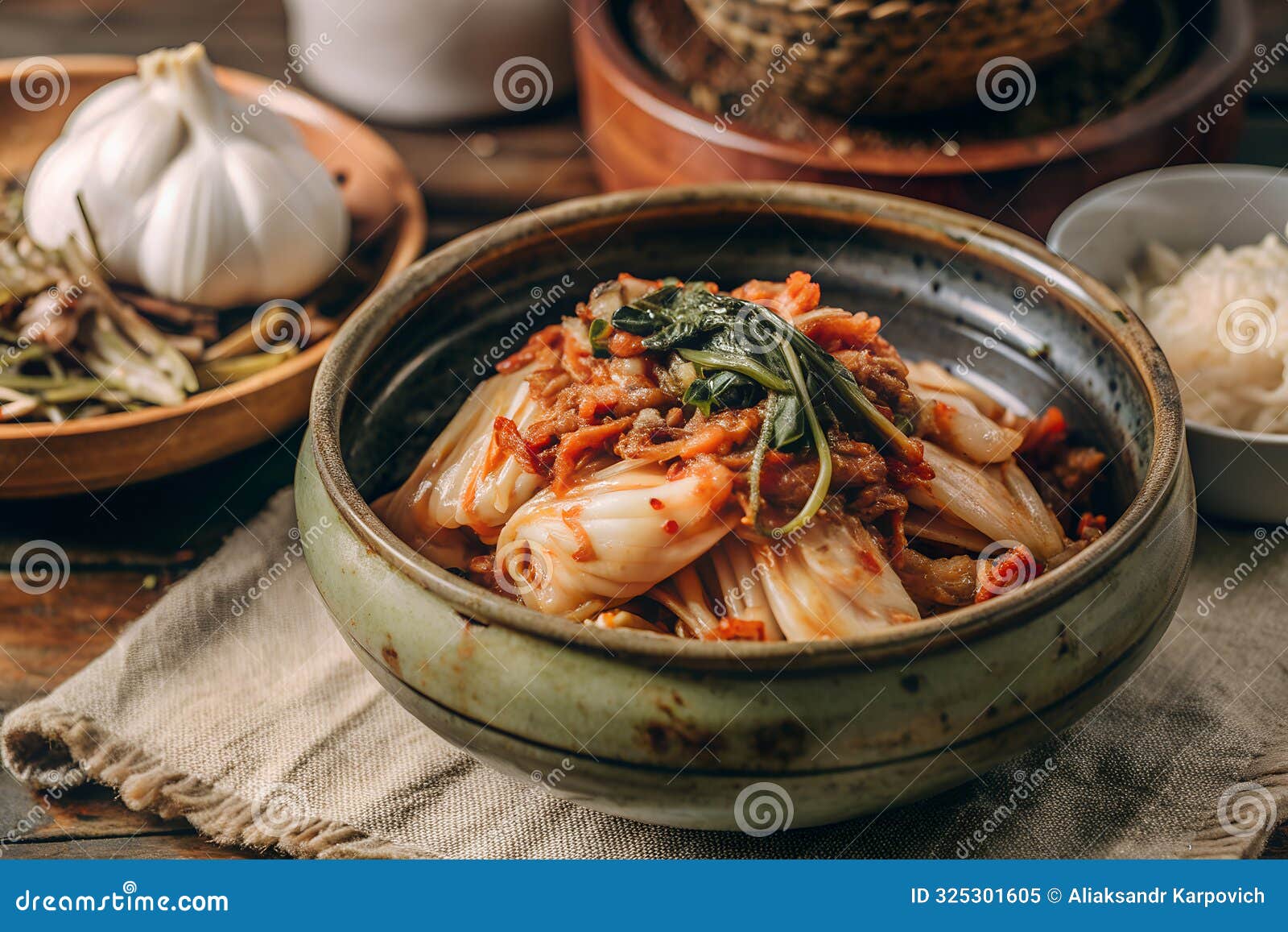 Korean Dish Kimchi on the Village Table. Stock Illustration ...