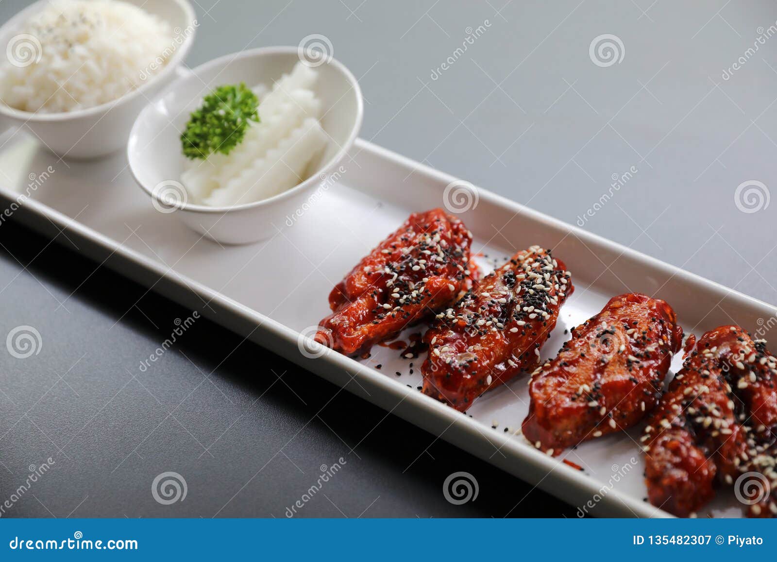Korean Fried Chicken with Rice Stock Image - Image of barbecue ...