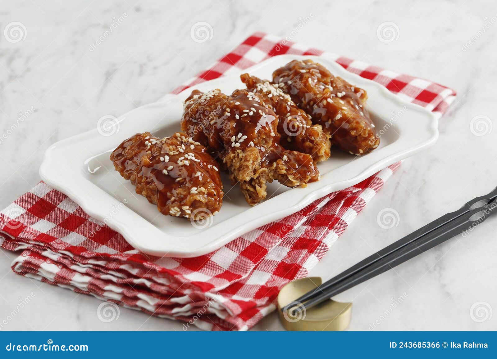 Korean Fried Chicken Yangnyeom Tongdak With Spicy Sauce And Sesame Seed