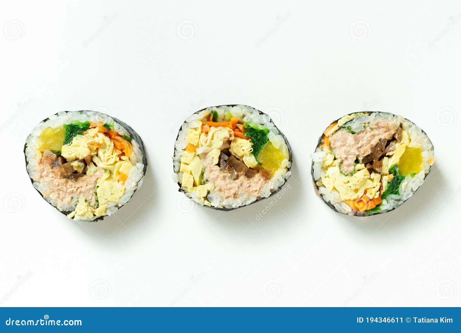 Korean Gimbap Rolls Isolated on White Background Top View Stock Image ...