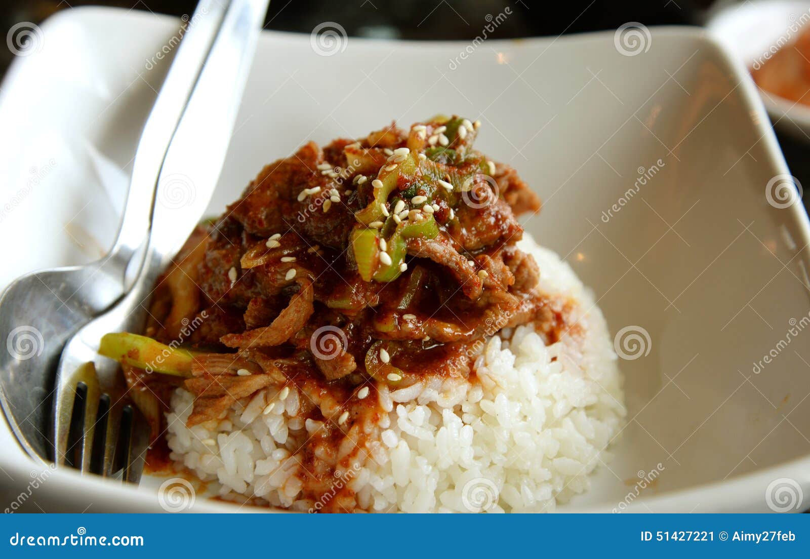 Korean Grilled Beef with Rice (close Up) Stock Image - Image of dish ...