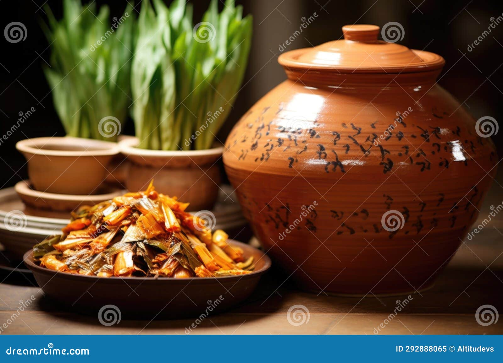 A Korean Kimchi Jar Amid Traditional Earthenware Pots Stock Image ...