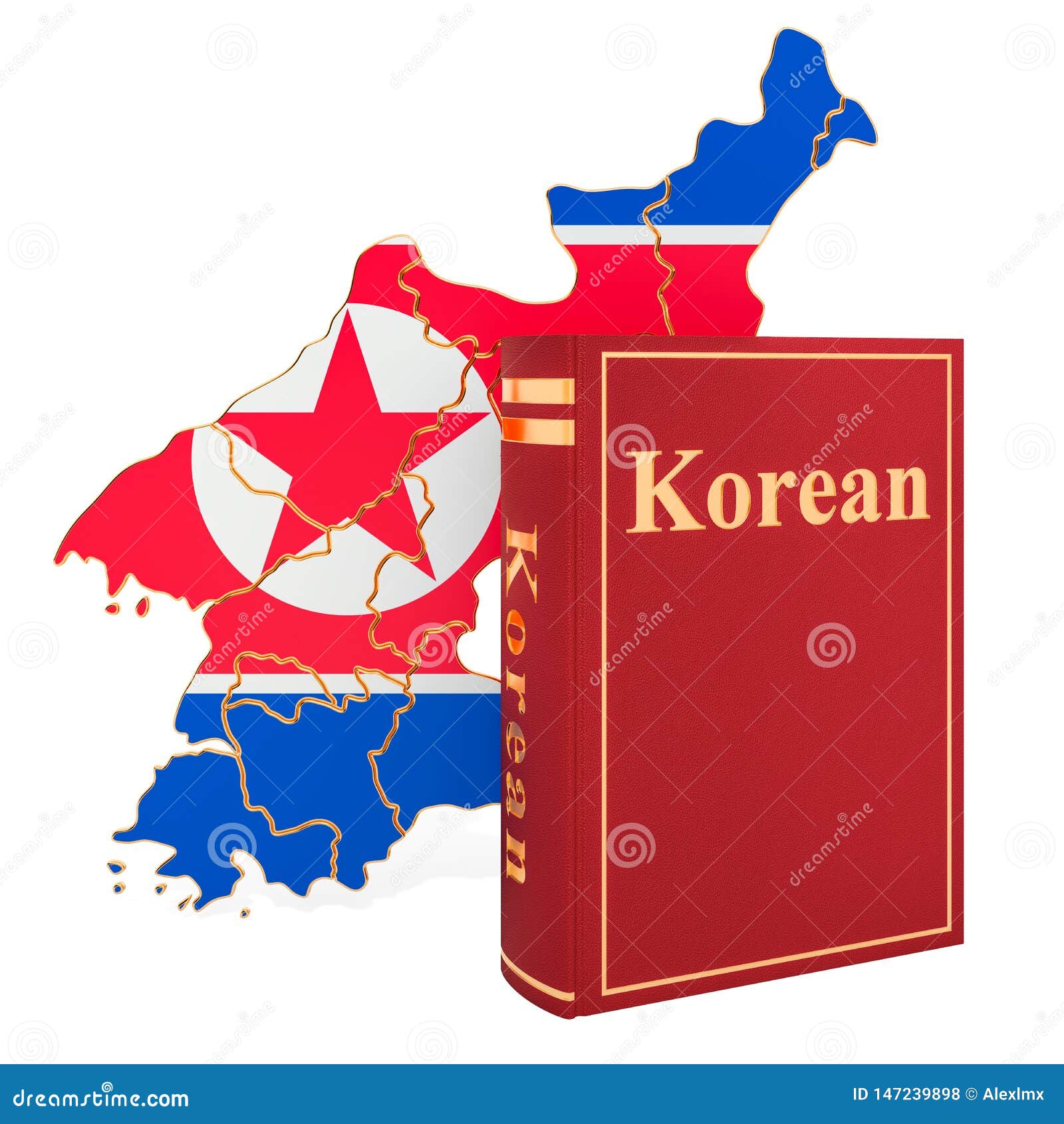Korean Language Book with Map of North Korea, 3D Rendering Stock ...