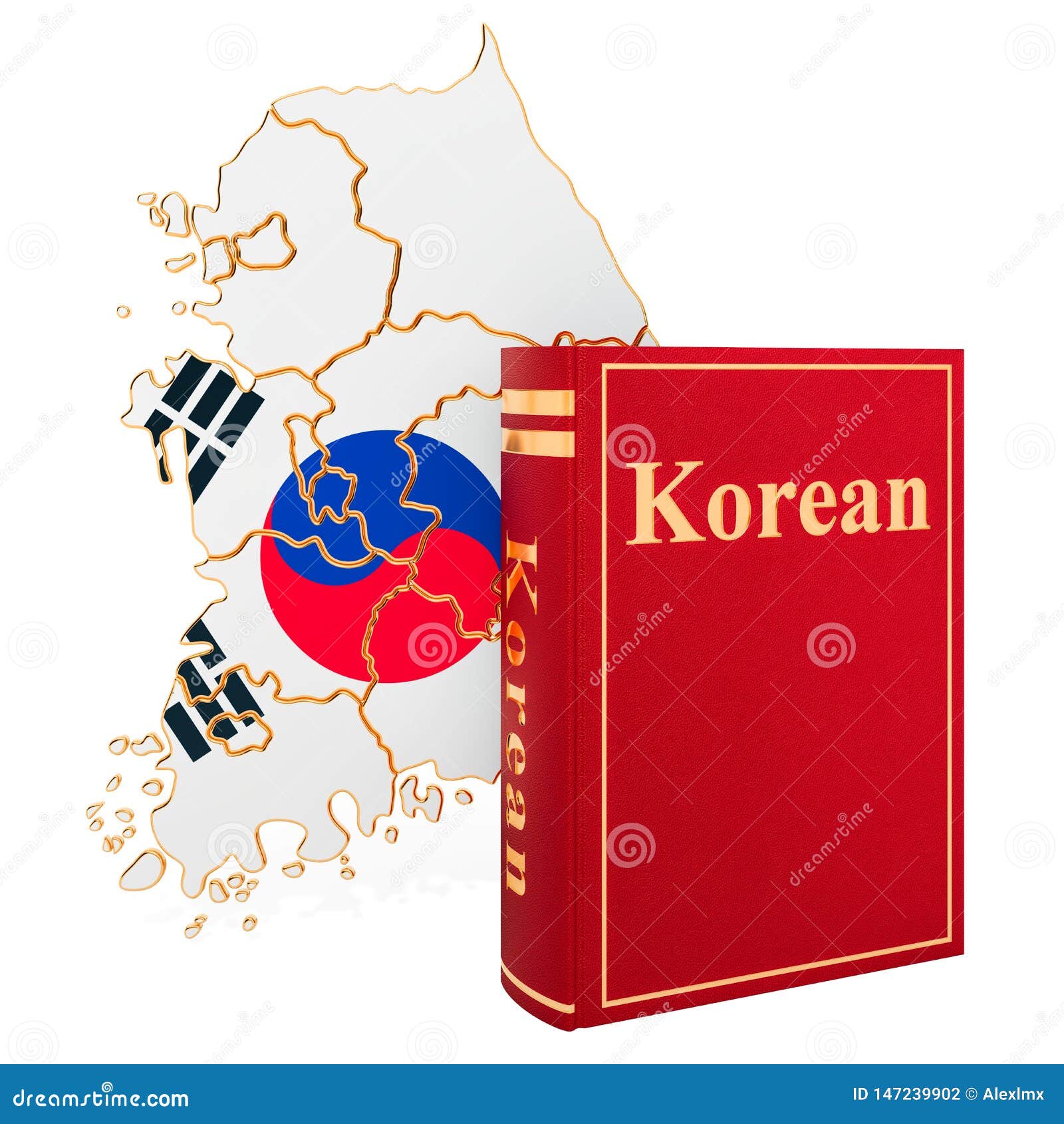 Korean Language Book with Map of South Korea, 3D Rendering Stock ...
