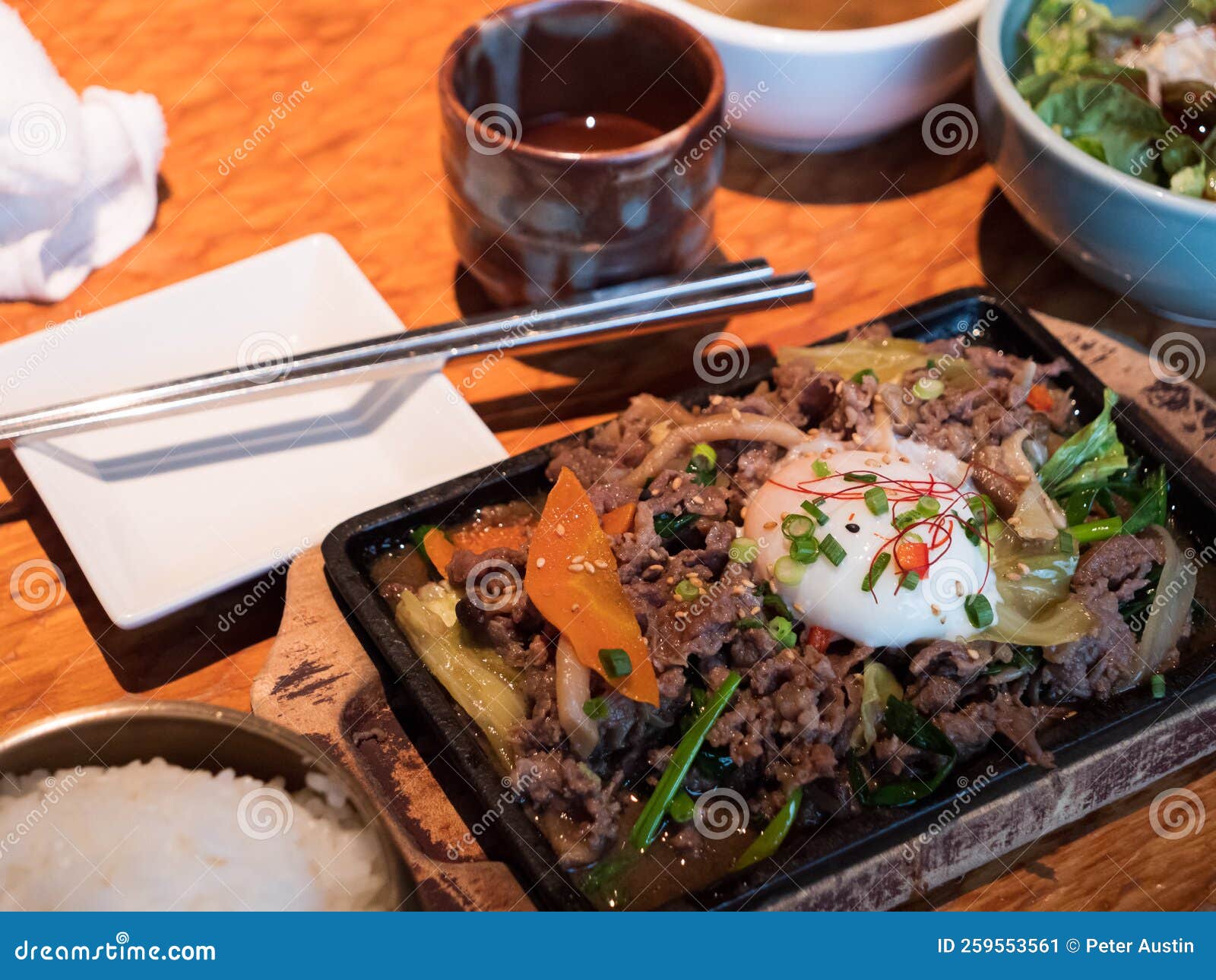 A Korean Main Course with Beef and Egg Topping Rice Stock Image - Image ...