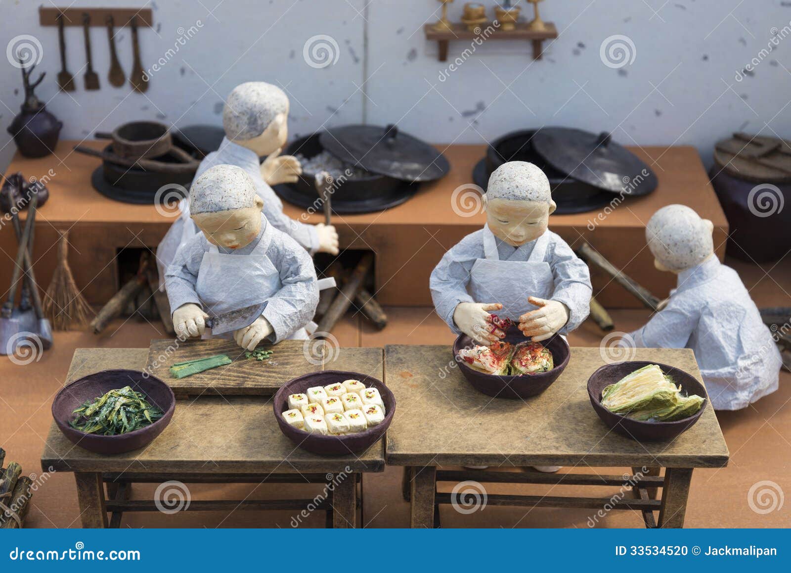 Korean Monk Figures Preparing Traditional Food Editorial Image - Image ...