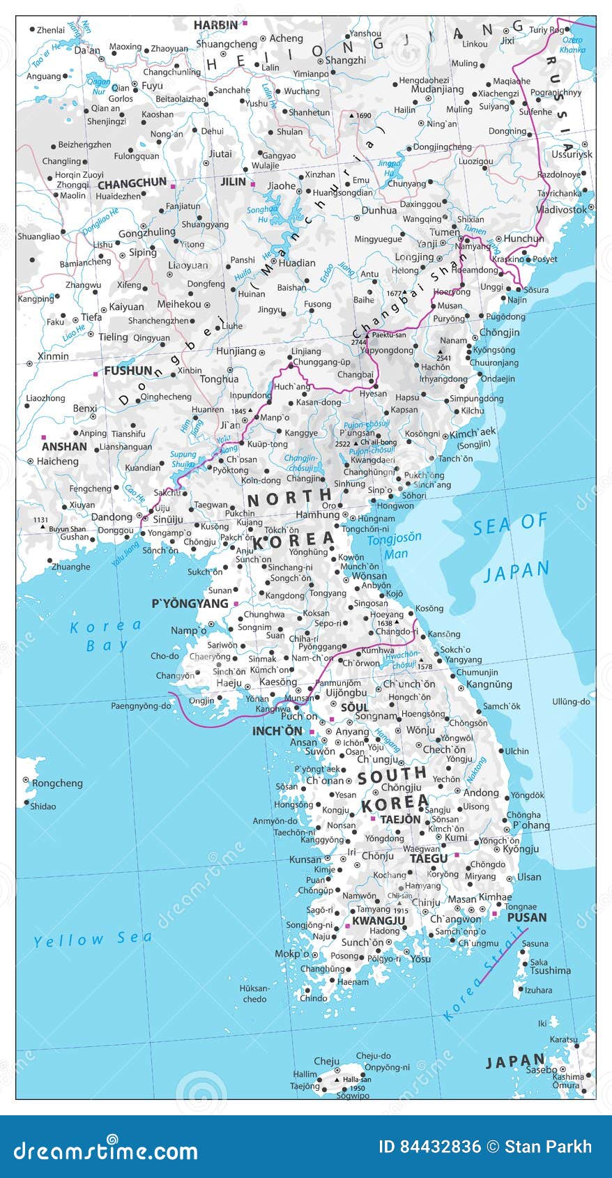 Korean Peninsula Physical Map
