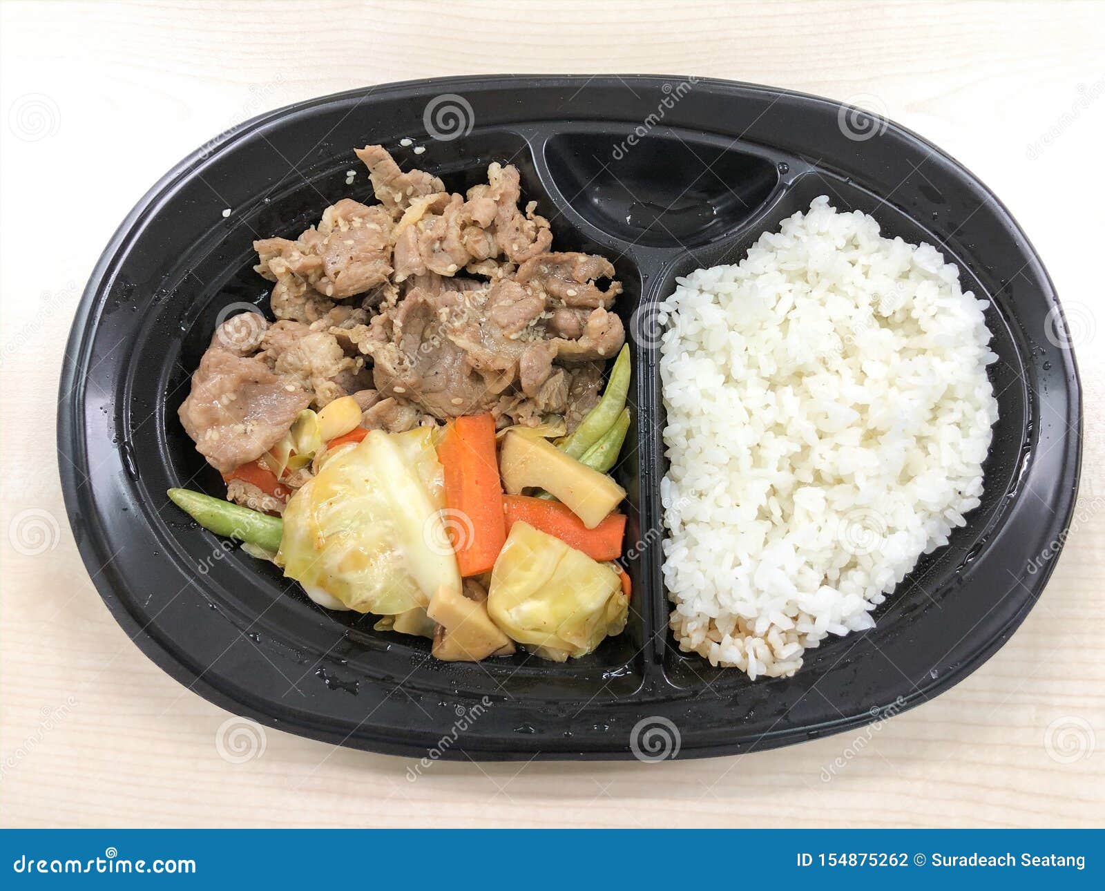 Korean Pork with Rice in the Food Container Stock Photo - Image of meal ...