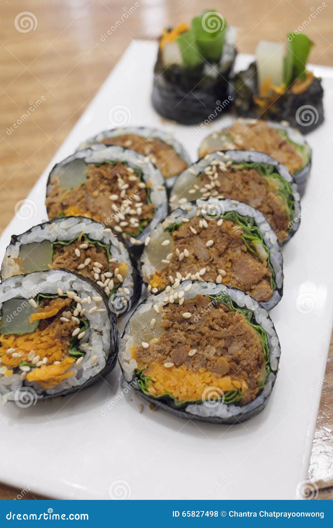 Korean Spicy Pork Rice Rolls Stock Photo - Image of gimbap, indoor ...
