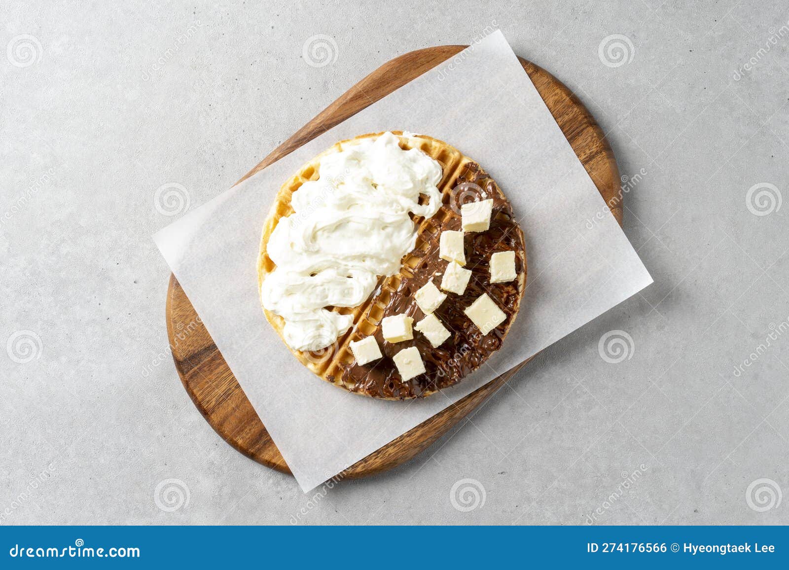 Korean Style Food Cafe Nutella Cheese Cube Waffles Stock Photo - Image ...