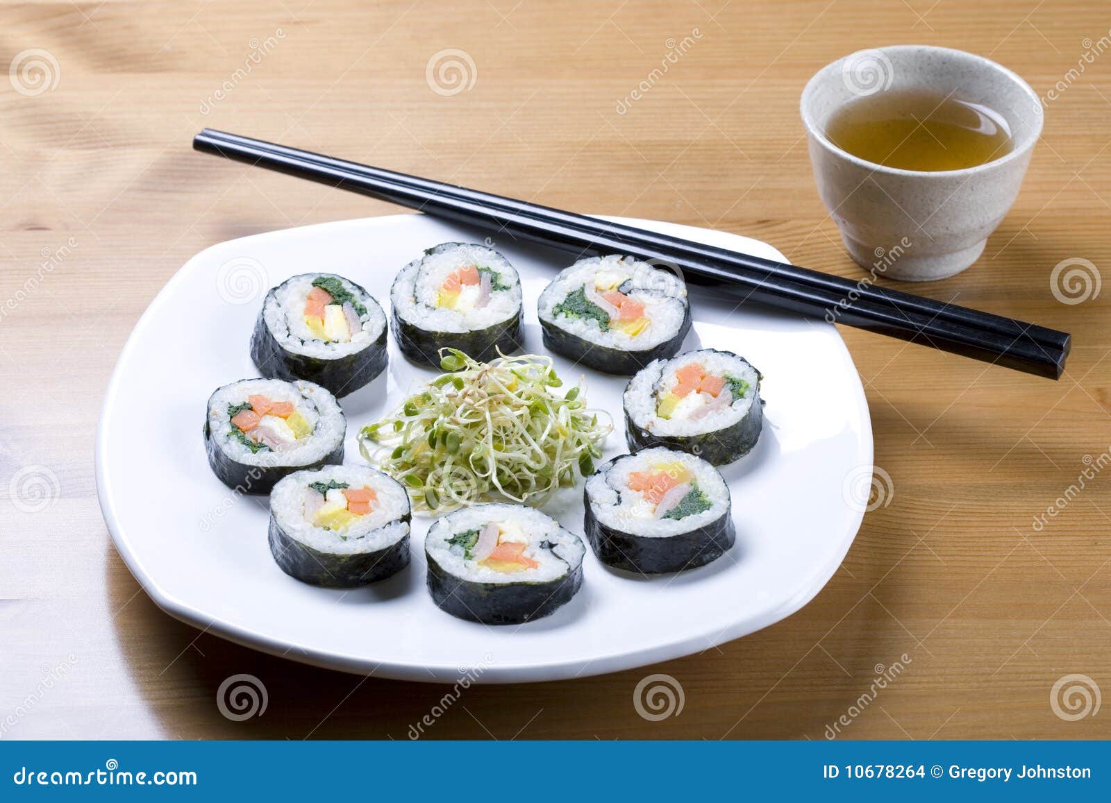 Korean Style Sushi and Tea. Stock Photo - Image of lunch, carrot: 10678264