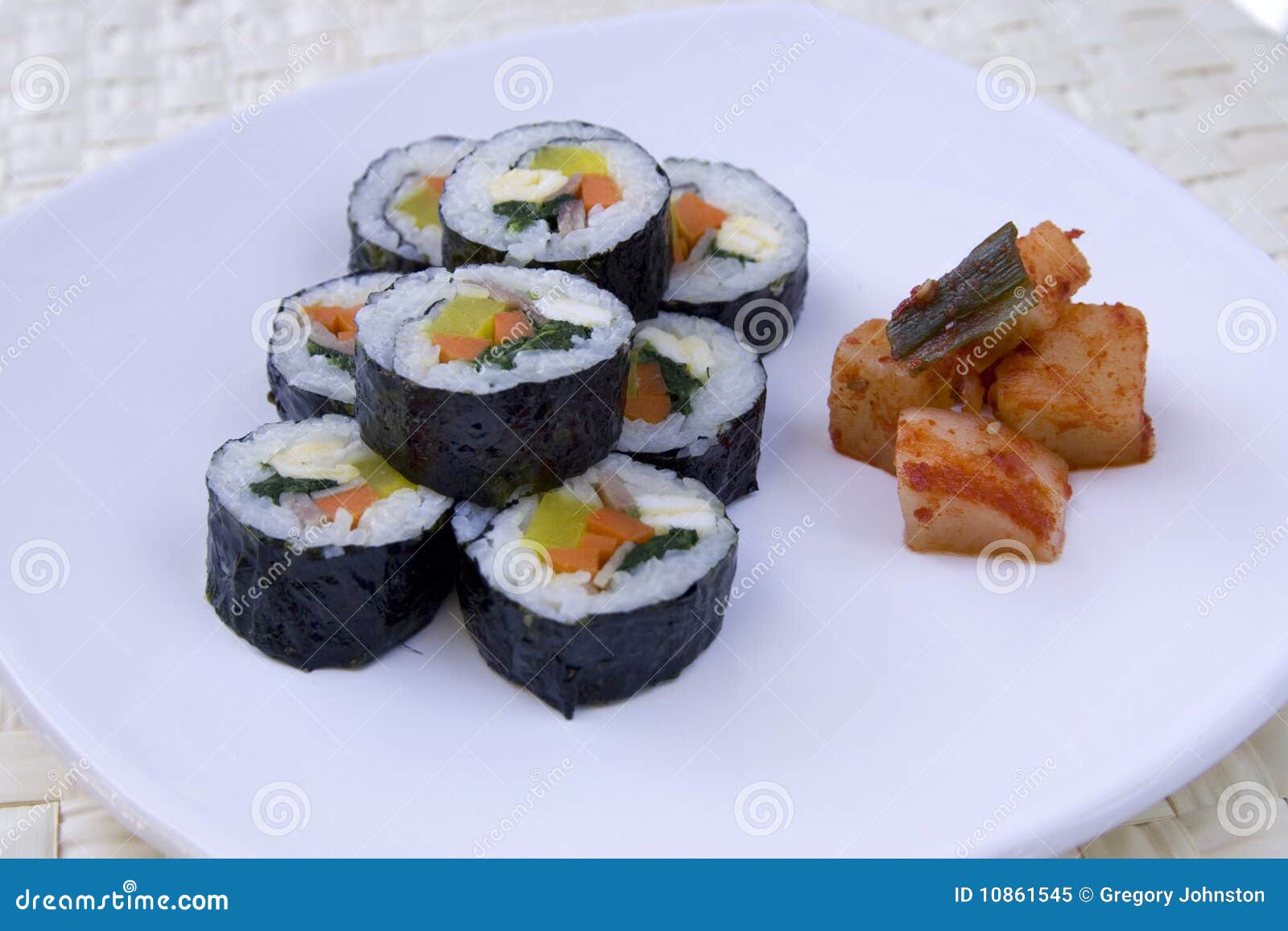Korean sushi and kimchi. stock image. Image of meat, rice - 10861545