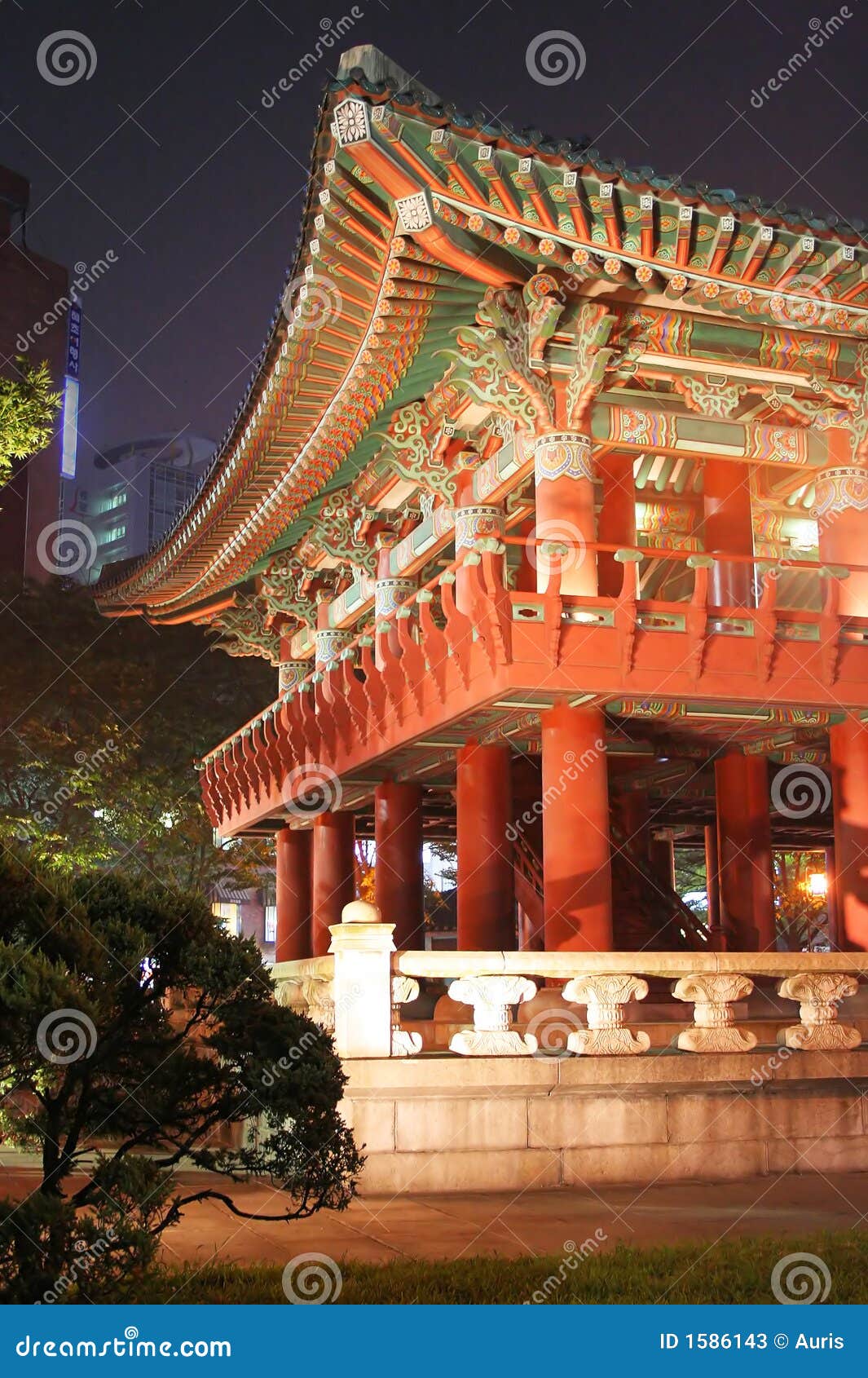 Korean Temple at Night Lighting Stock Image - Image of south, covering ...
