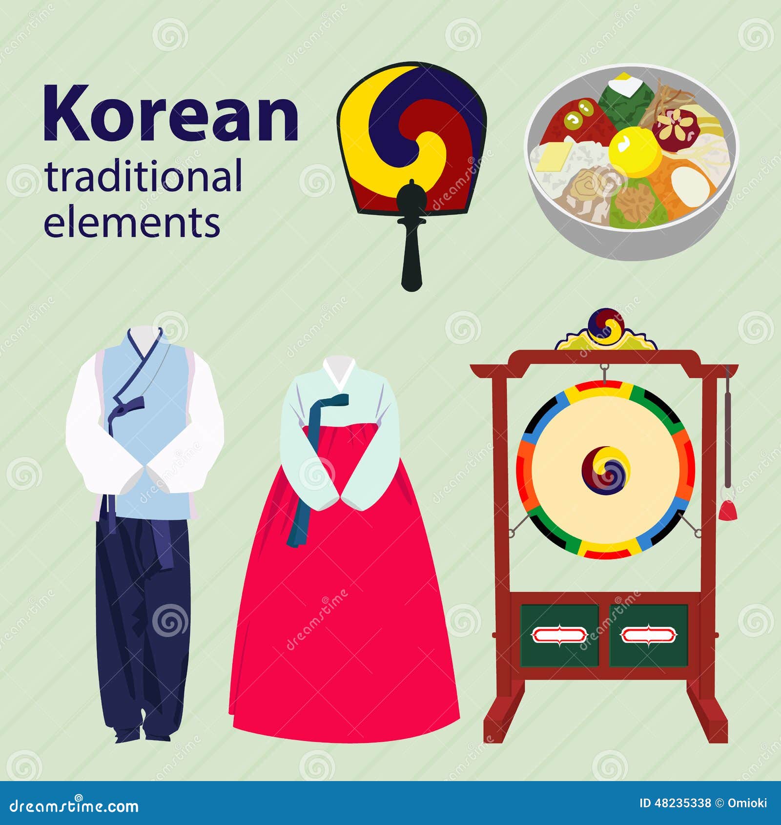Korean Traditional Elements Vector Set Stock Vector - Illustration of ...