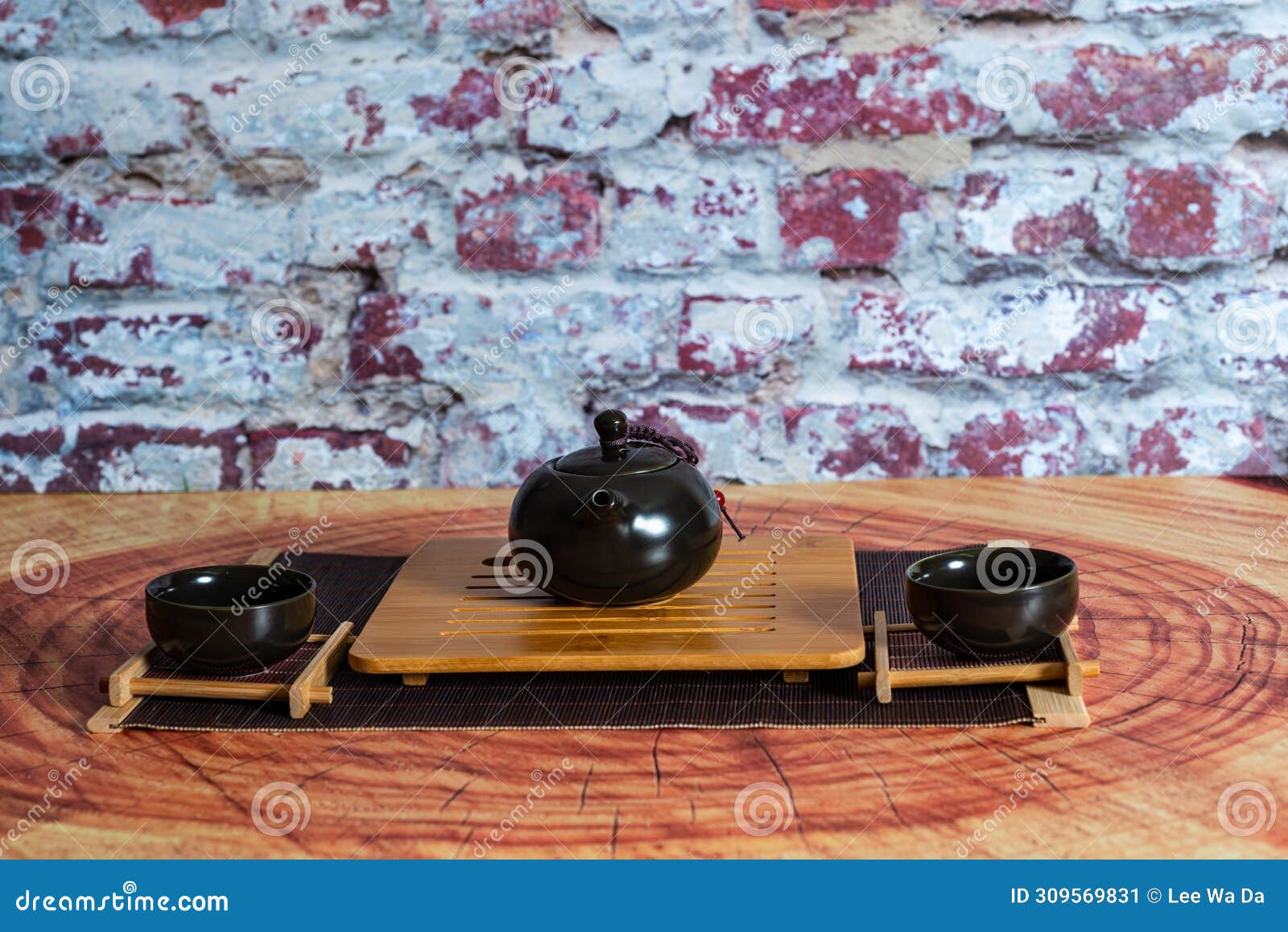 Korean Traditional Tea Set on a Brown Painted Bamboo Rug Stock Image ...