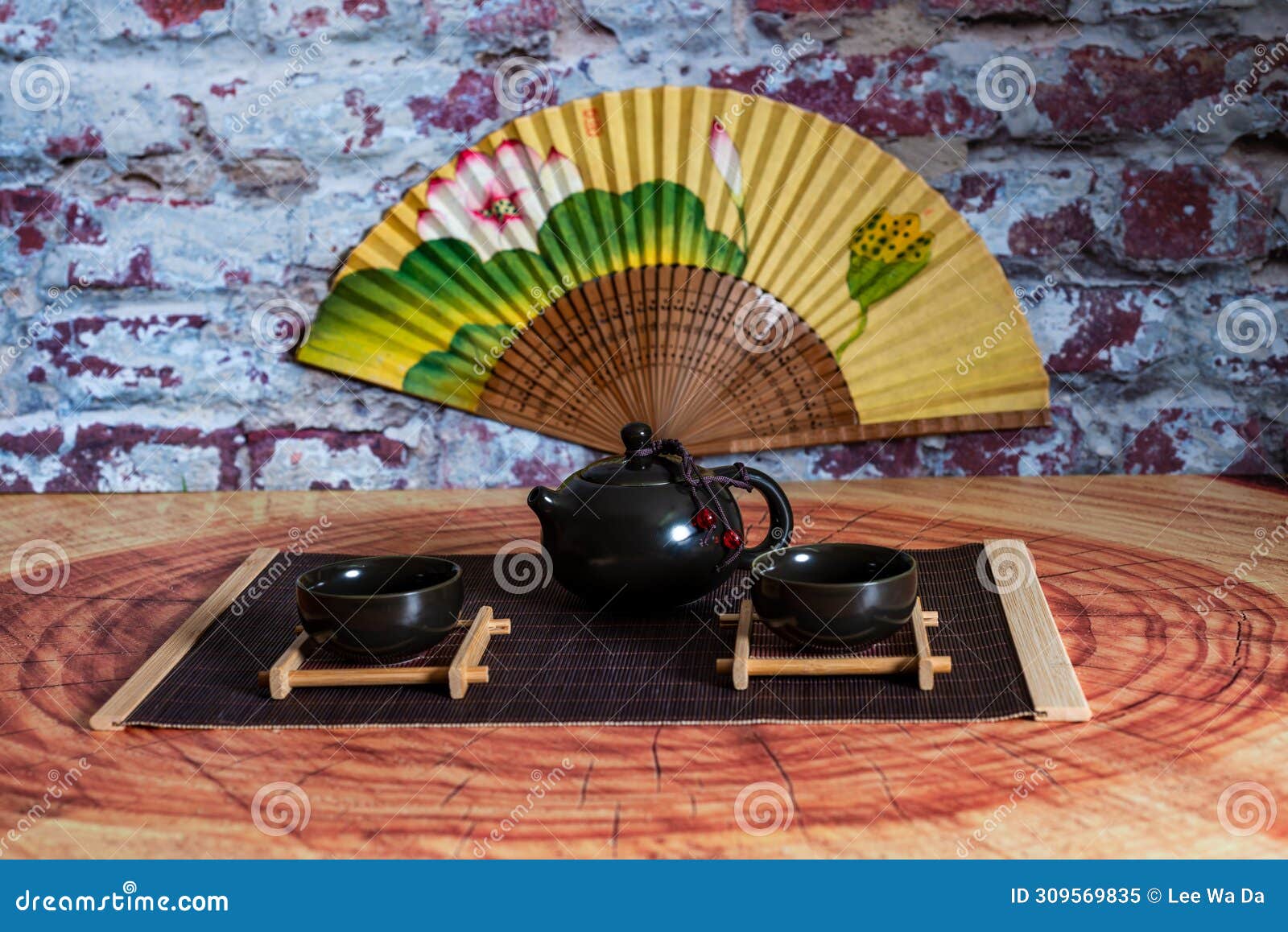 Korean Traditional Tea Set on a Brown Painted Bamboo Rug Stock Image ...