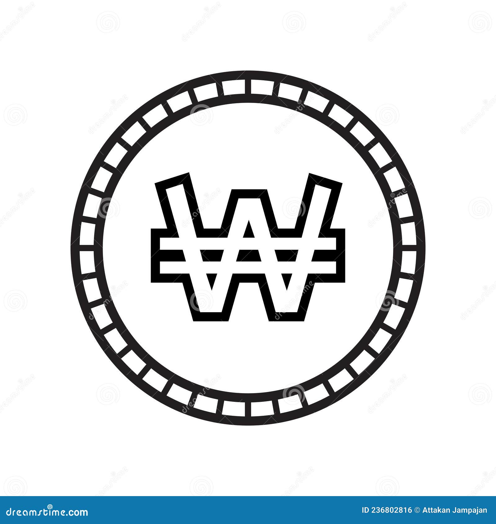 Korean Won Currency Symbol Coin Stock Vector - Illustration of cartoon ...
