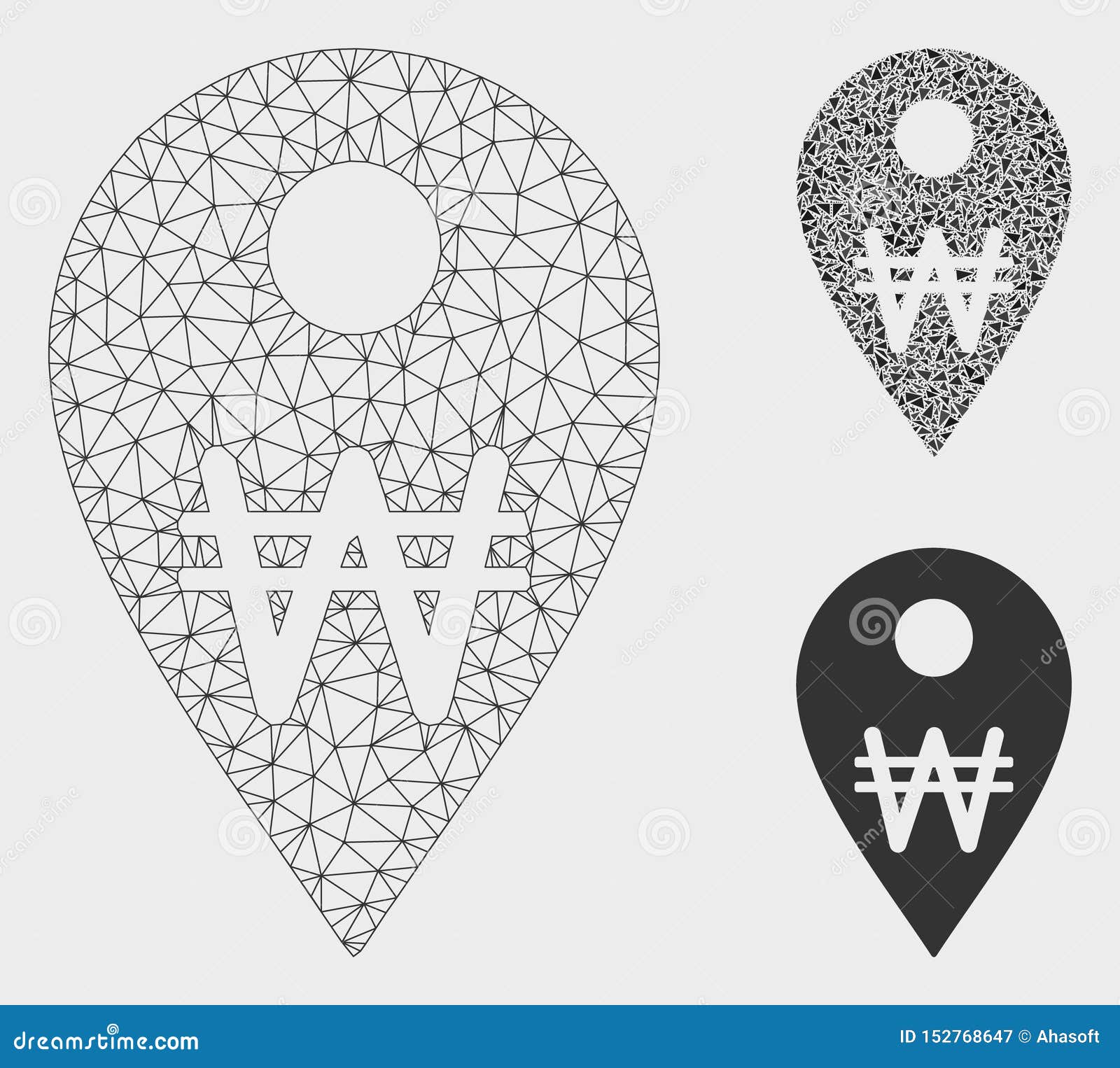 Korean Won Map Marker Vector Mesh 2D Model And Triangle Mosaic Icon ...