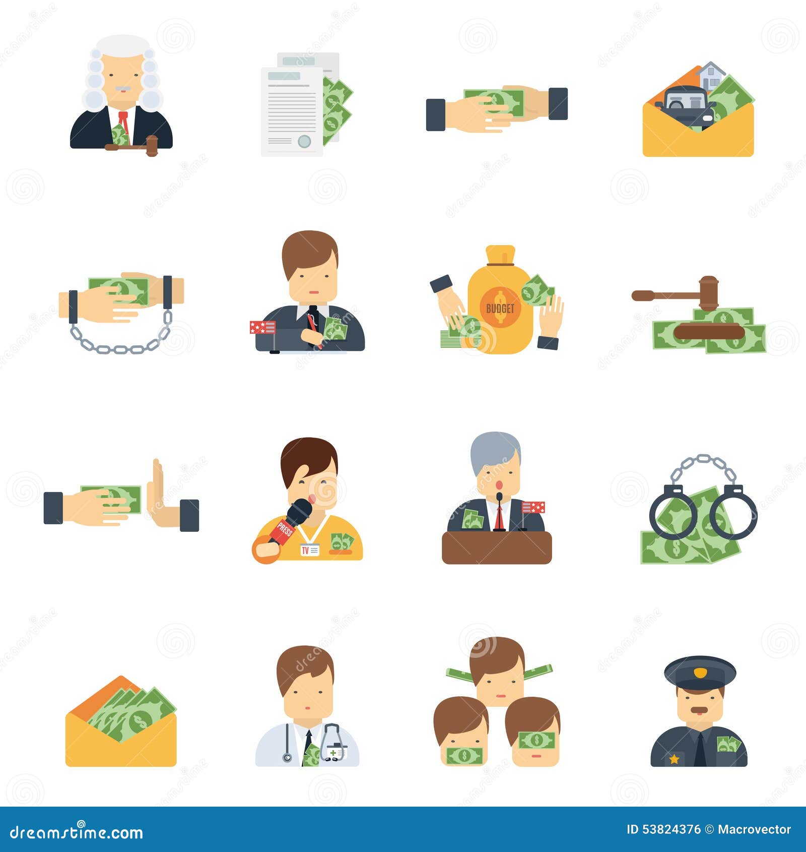 Korruptions-Ikonen flach vektor abbildung. Illustration von korruption ...