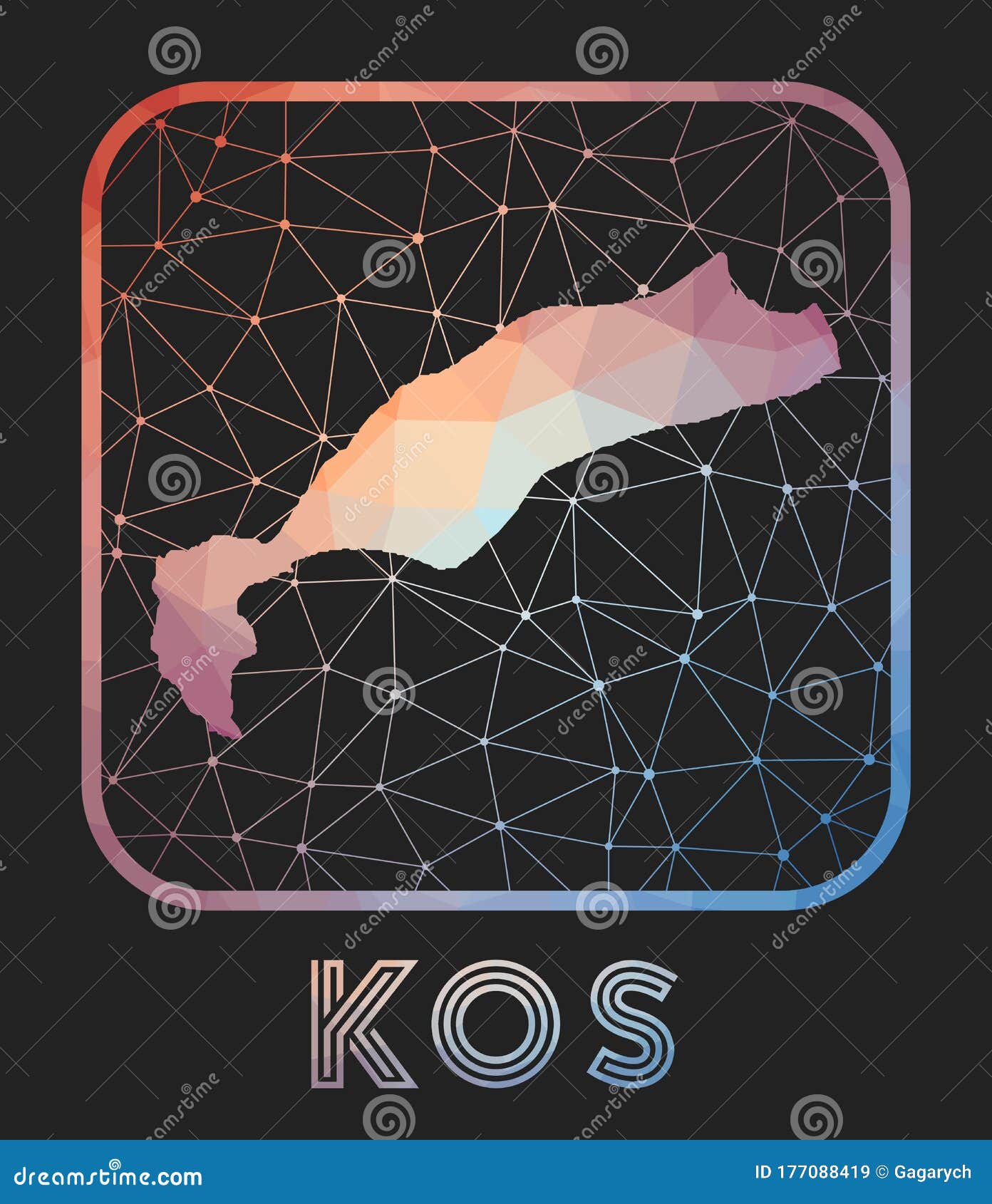 Kos map design. stock vector. Illustration of poly, creative - 177088419