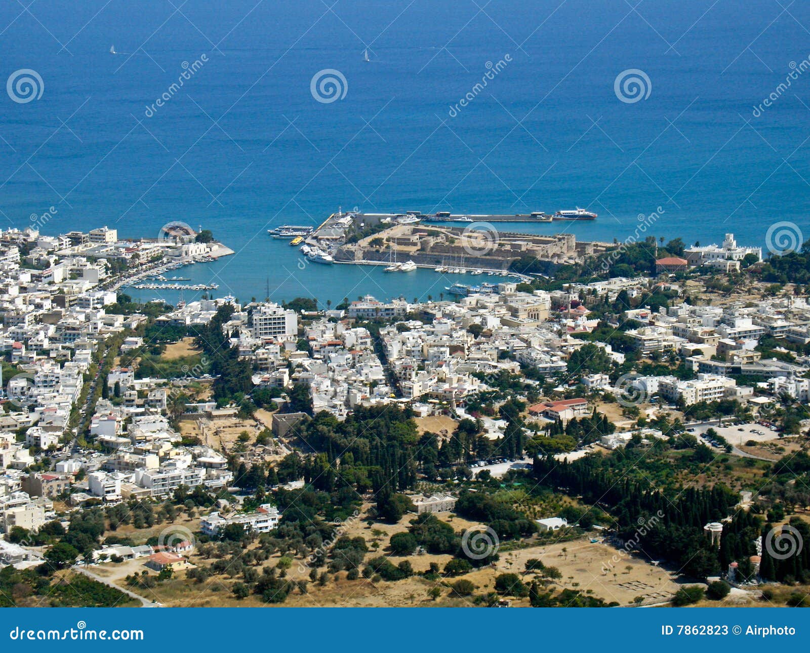 Kos town, aerial view stock image. Image of island, houses - 7862823