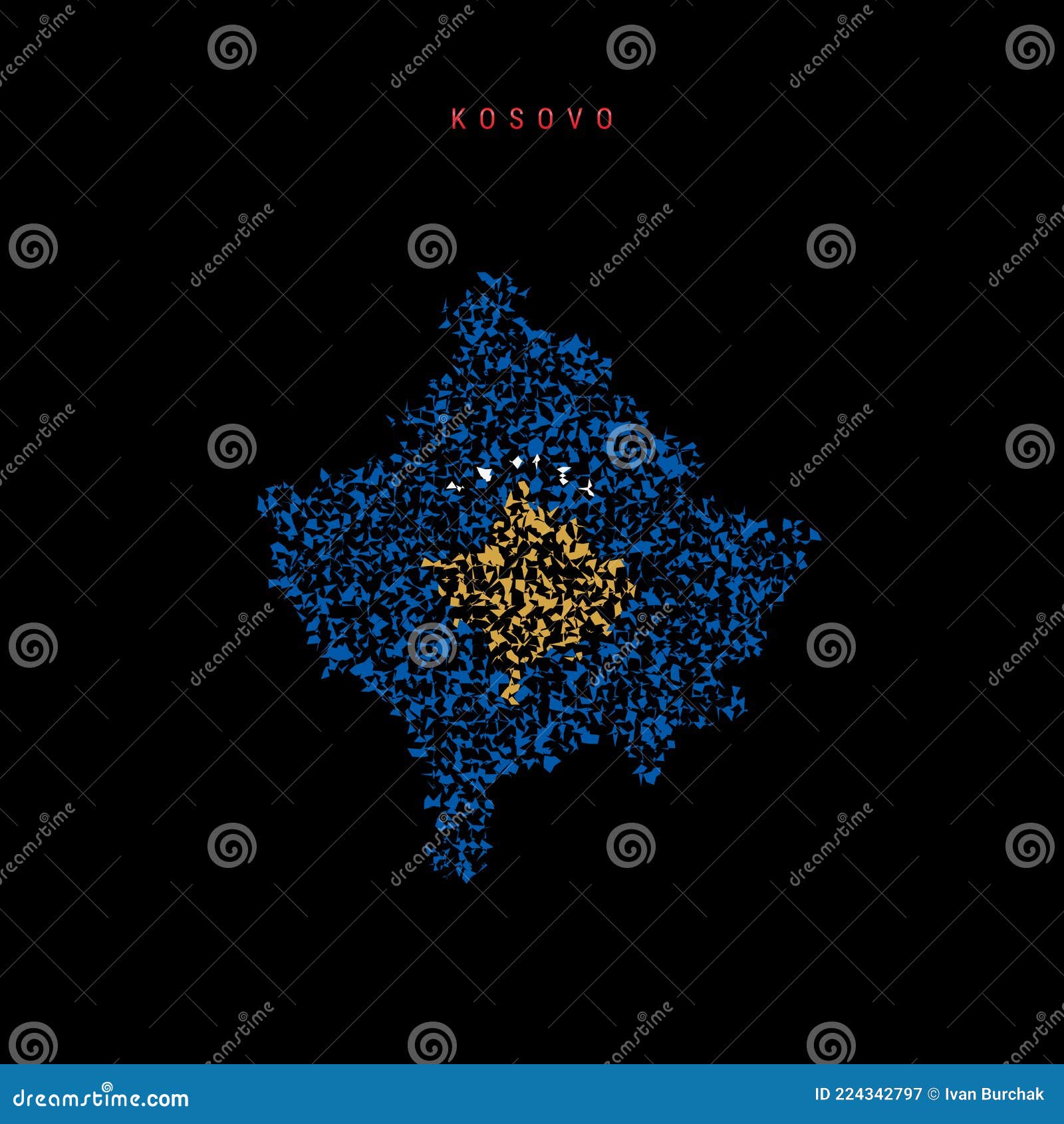 Kosovo Flag Map, Chaotic Particles Pattern in the Kosovan Flag Colors ...