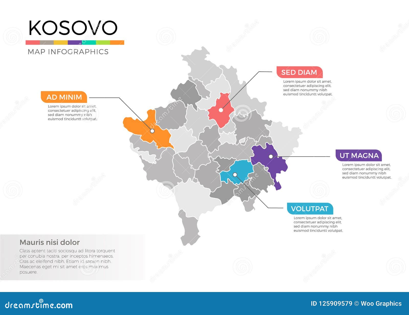 Kosovo Map Infographics Vector Template with Regions and Pointer Marks ...